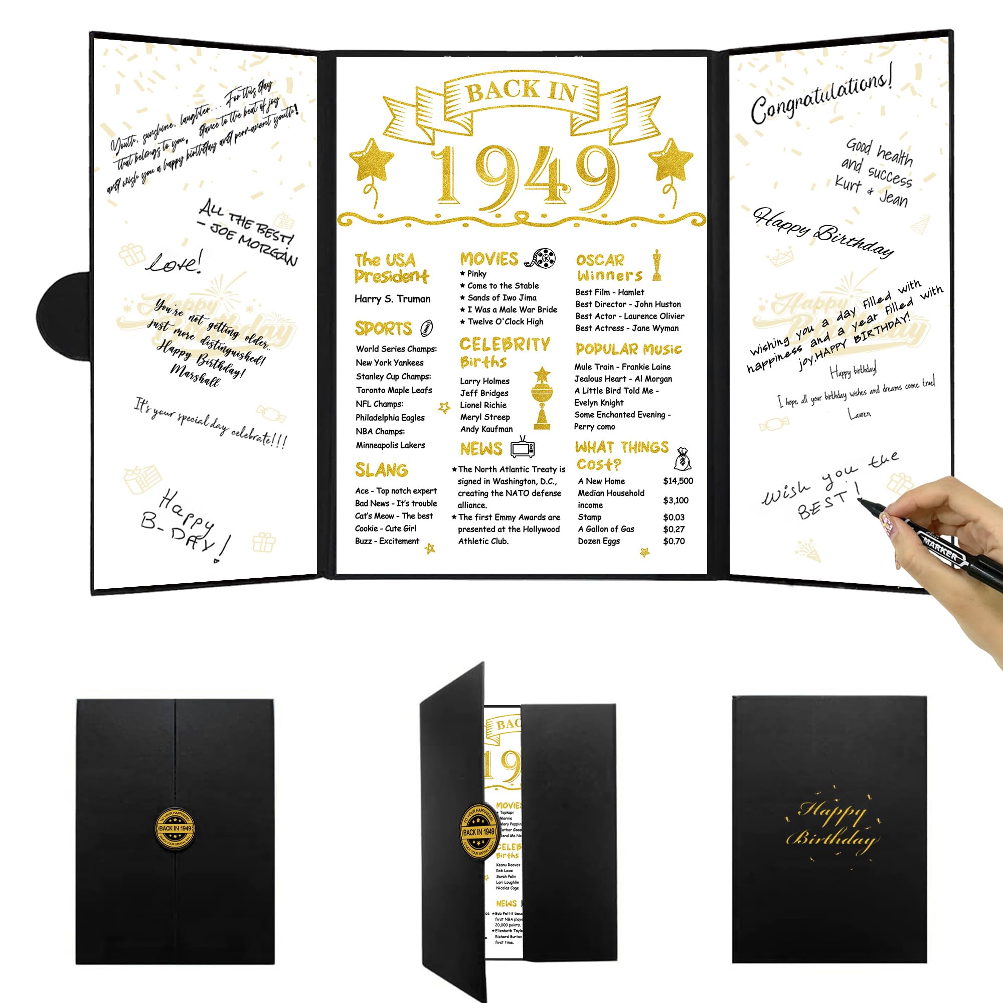 Snapklik.com : Black Gold 75th Birthday Alternative Signature Card Back ...