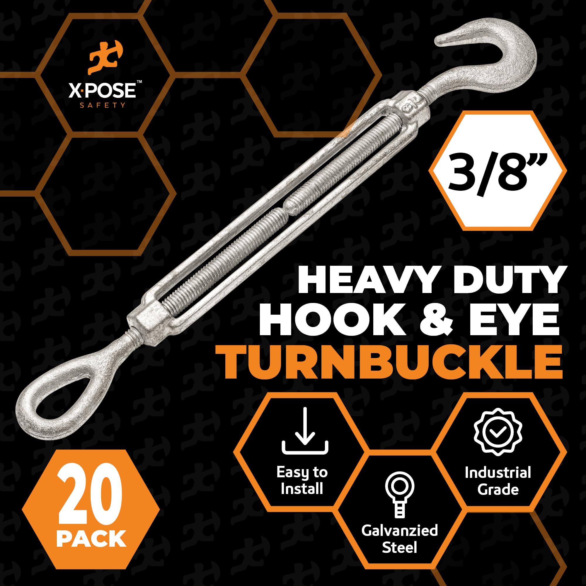 Snapklik.com : Xpose Safety 3/8" Hook And Eye Turnbuckle - Heavy Duty ...