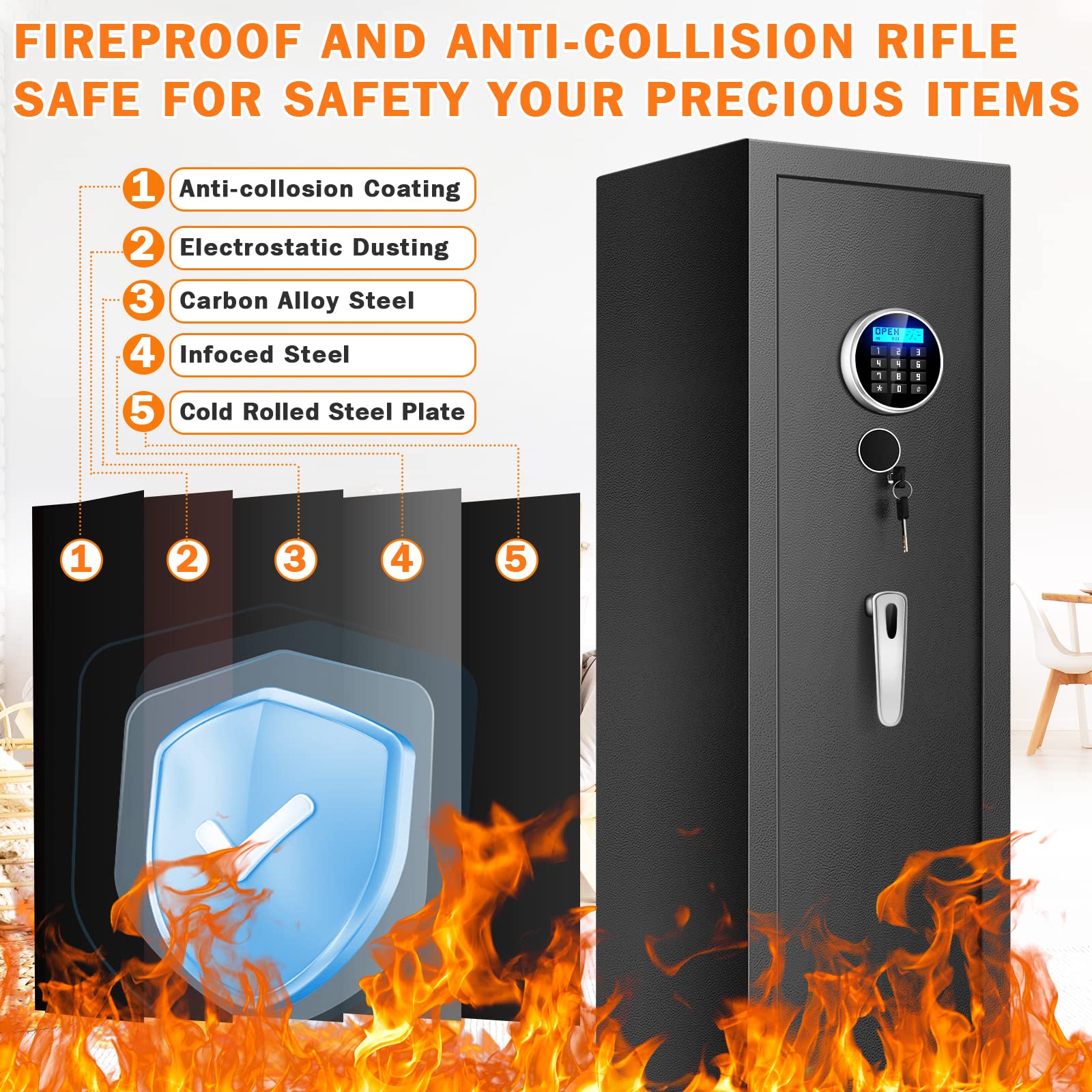 Snapklik.com : Fireproof Gun Safe For Home Rifle And Pistols, Gun Safe ...