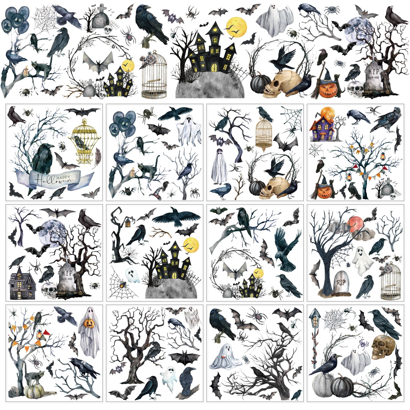 Amazon.com: Whaline 12 Sheets Halloween Rub on Transfer for Crafts Crow ...