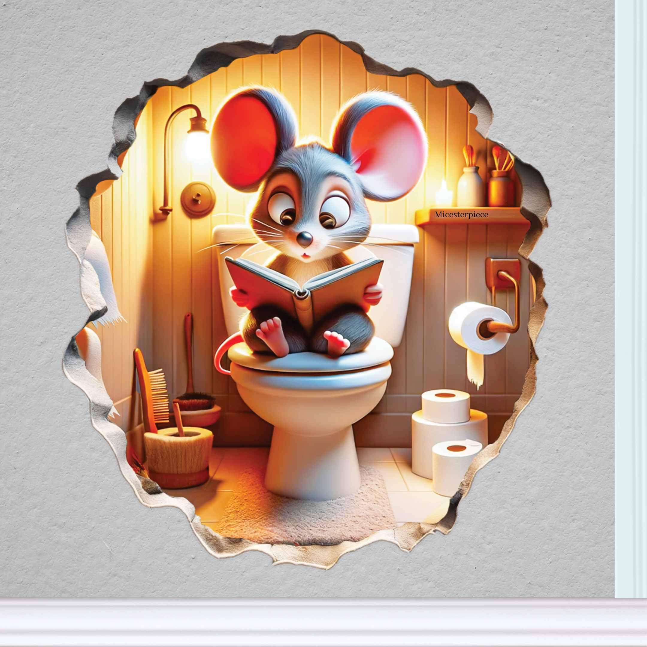 Amazon.com: 3D Mouse Sitting on Toilet - Mousehole Wall Sticker Decal ...
