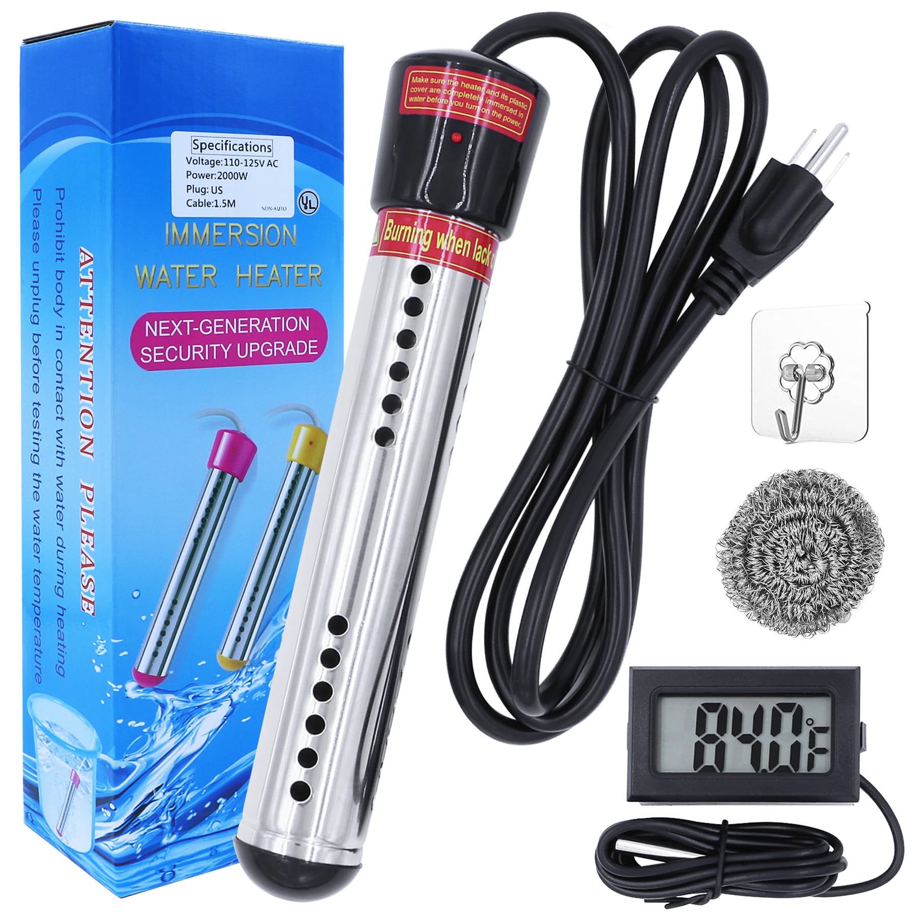 Amazon.com : 2000W Immersion Water Heater,LISTENJIALE Submersible Water ...