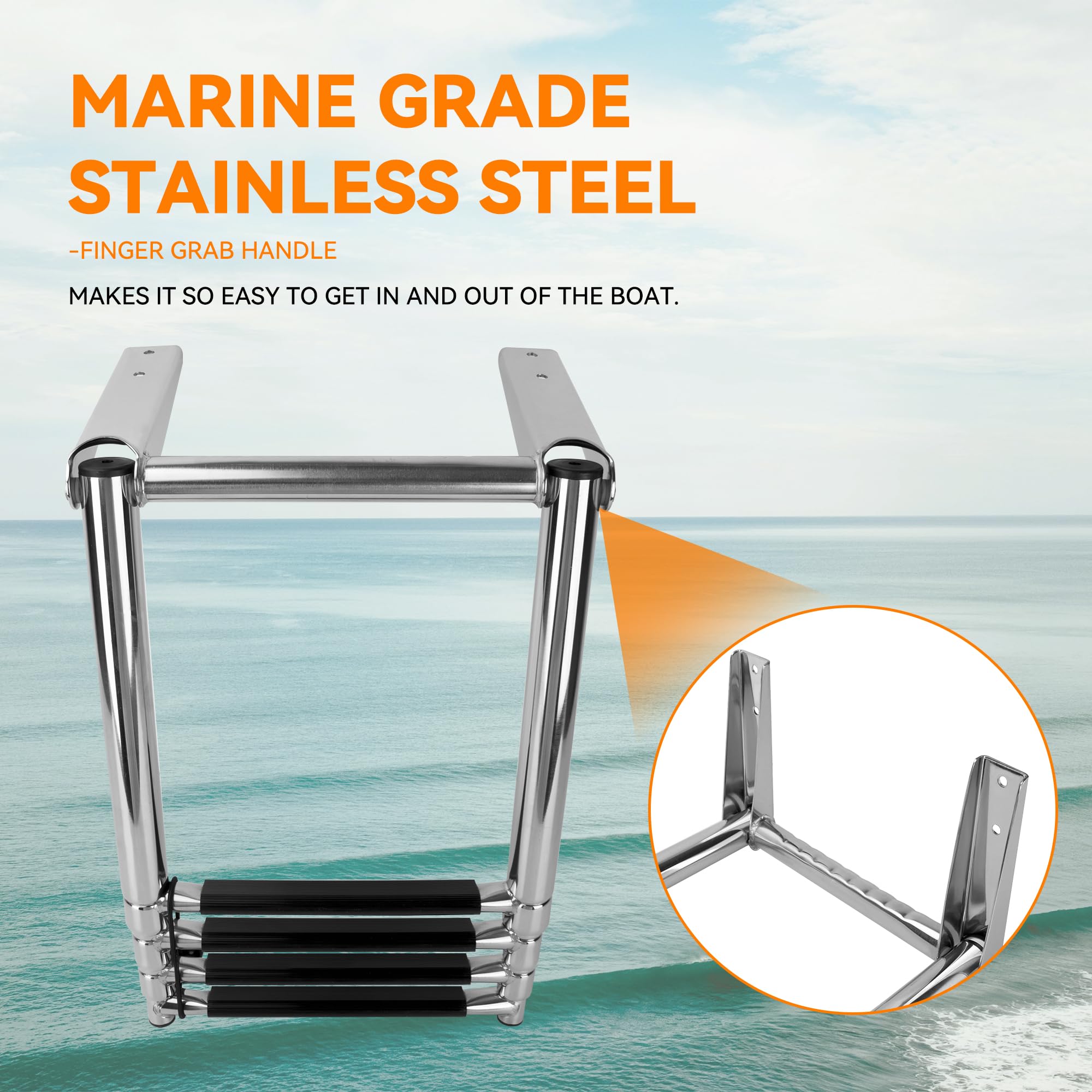 Snapklik.com : Boat Ladder 4 Step,Stainless Steel Telescoping Heavy ...