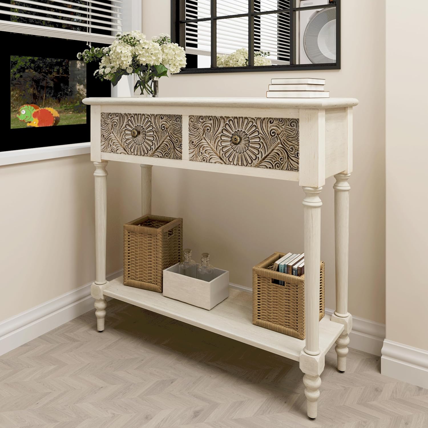 Amazon.com: Koncemel Farmhouse Console Table with Drawers, Entryway ...