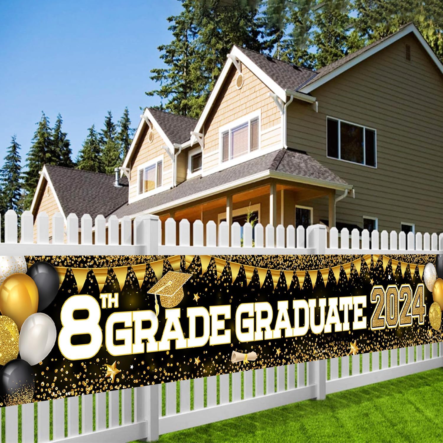 Amazon.com: 8th Grade Graduation Decorations banner, Large 9.8x1.6Ft ...