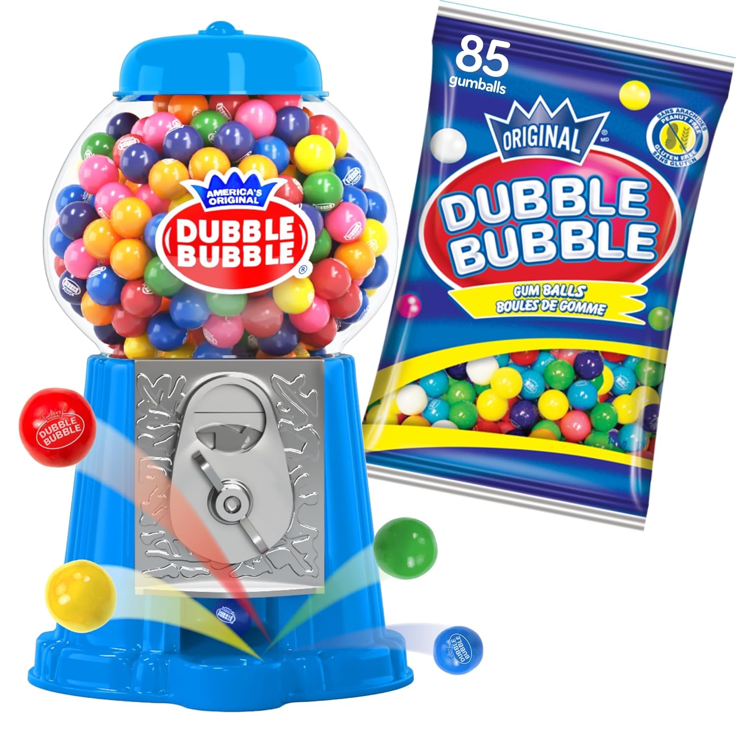 8.5" Gumball Machine with 85 Gumballs - Coin-Operated, Double Bubble ...