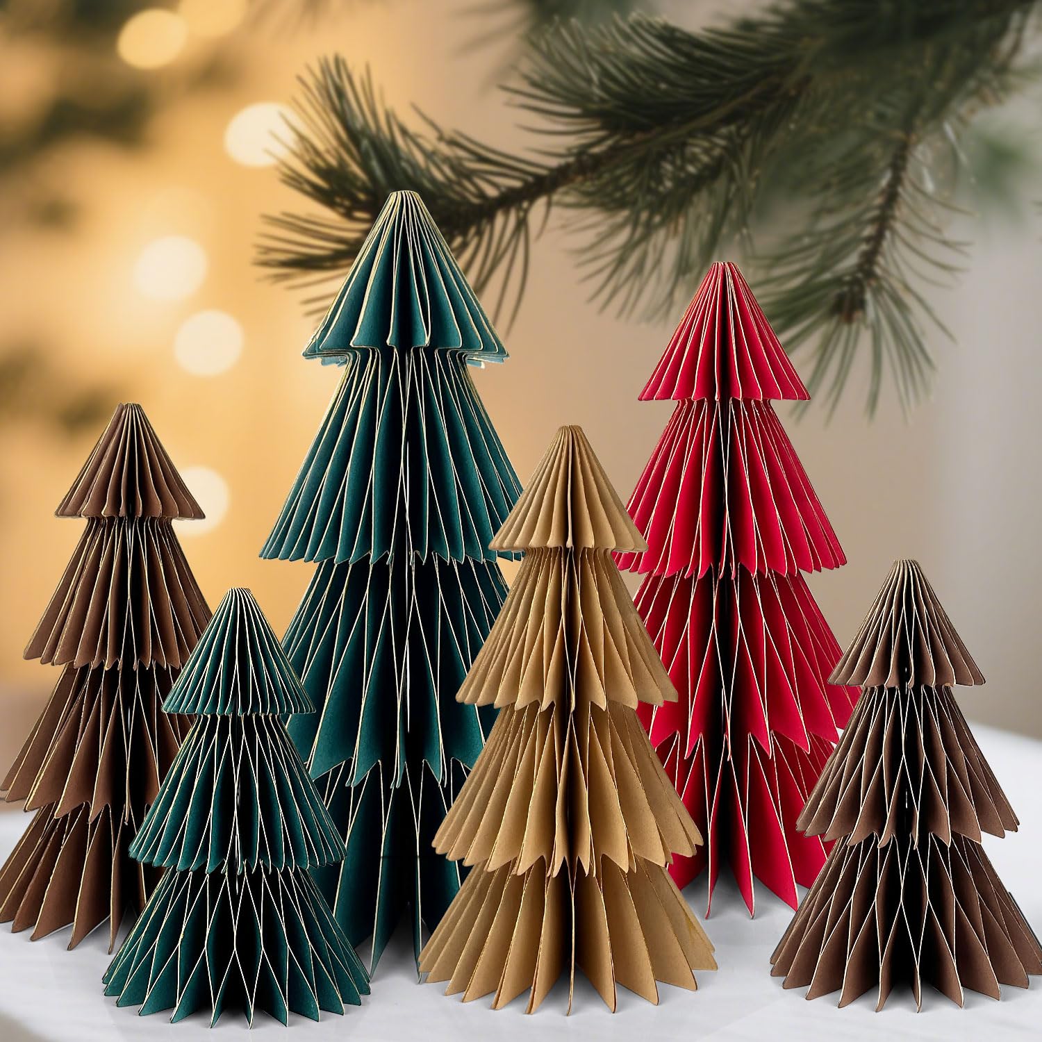 Snapklik.com : 6 Pcs Paper Christmas Trees Neutral Honeycomb Christmas ...