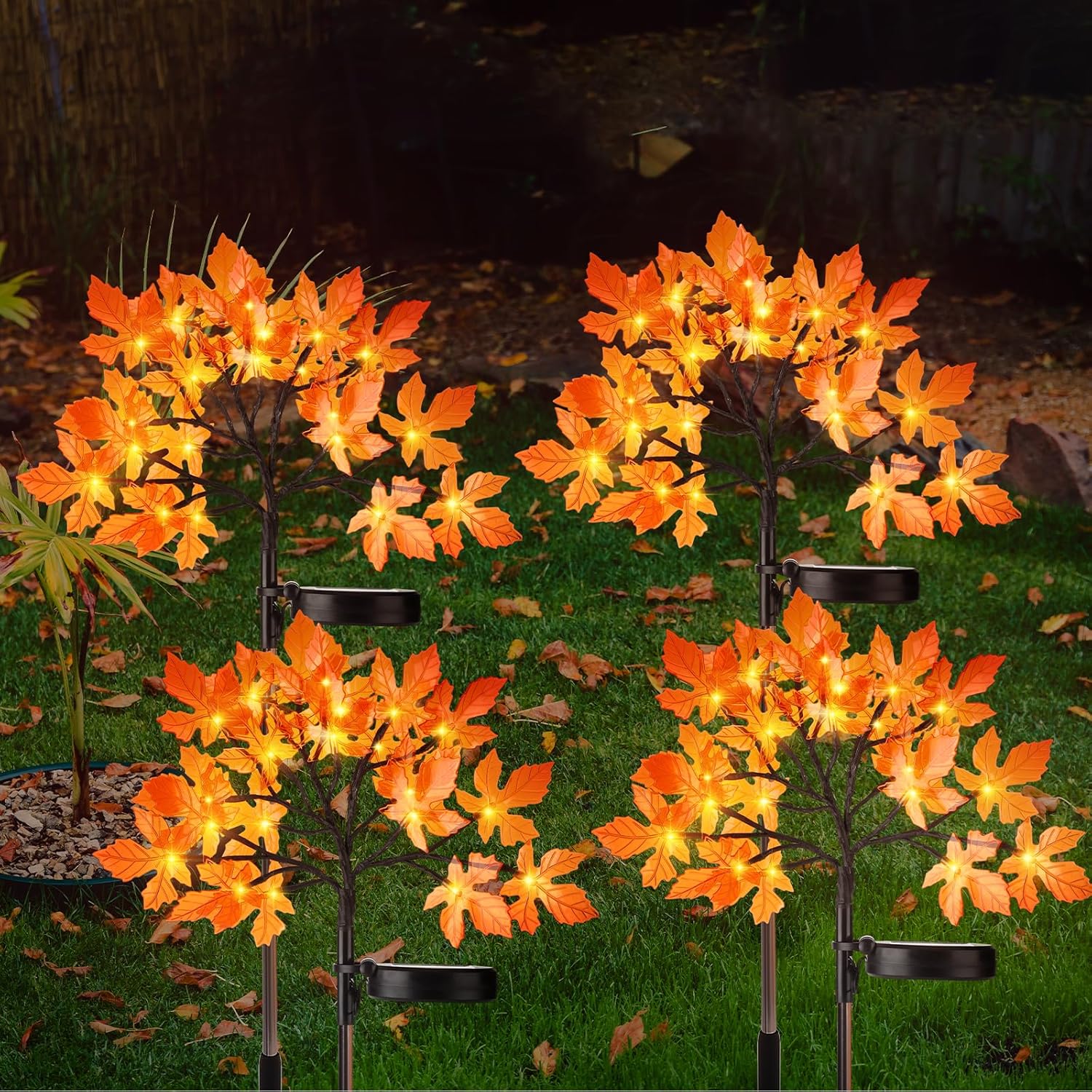Amazon.com : VIHOSE 4 Pcs Fall Maple Outdoor Solar Lights Thanksgiving ...