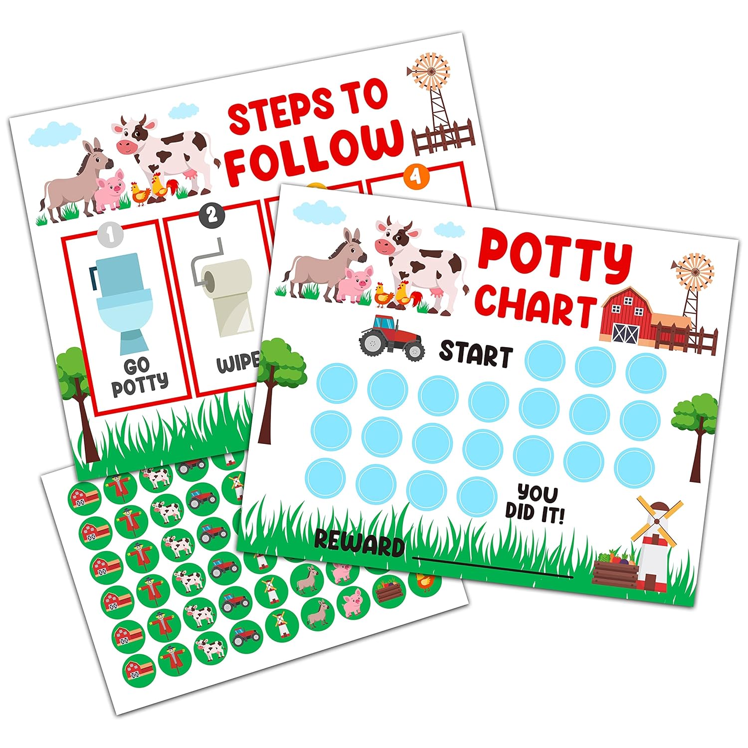 Amazon.com: Potty Training Sticker Chart, Farm Animals Potty Training ...