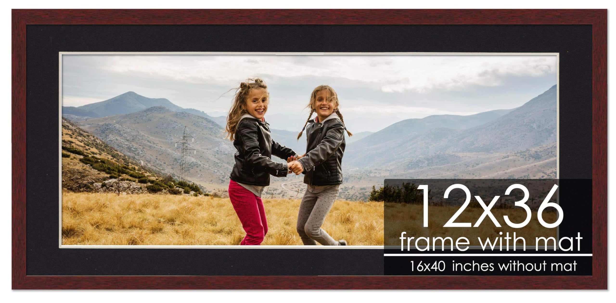 Amazon.com - 12x36 Frame with Mat - Brown 16x40 Frame Wood Made to ...