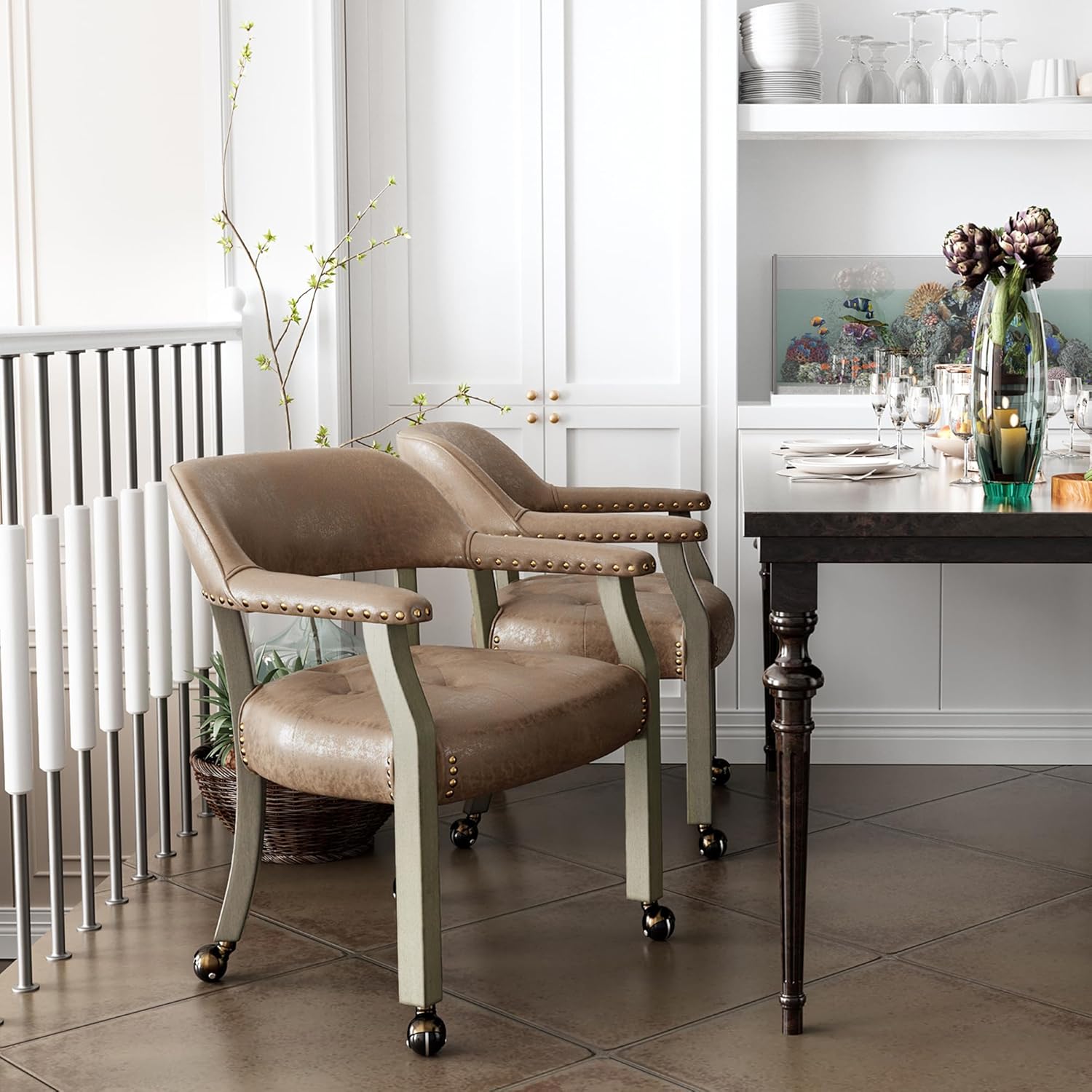 Amazon.com: JESONVID Set of 2 Dining Chair with Casters, Accent ...