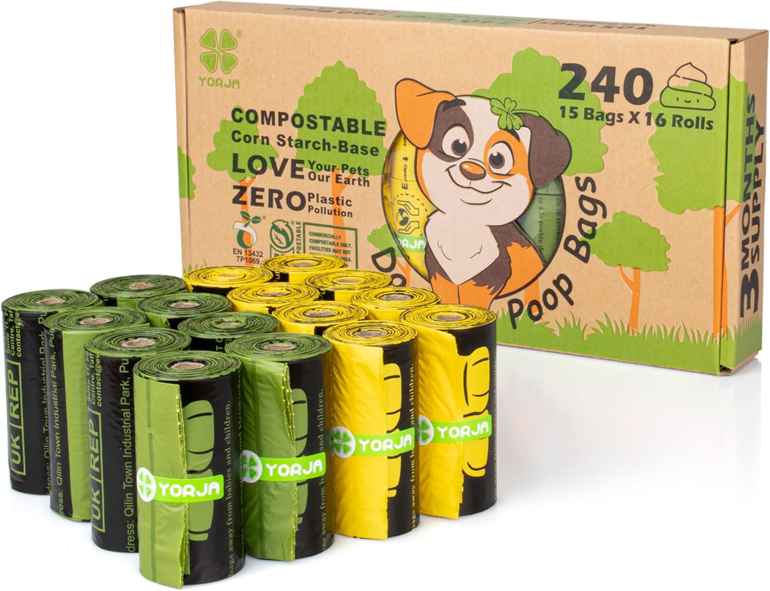 YORJA Compostable Dog Poo Bags, 20% Thicker & Stronger 240 Bags for Pet ...
