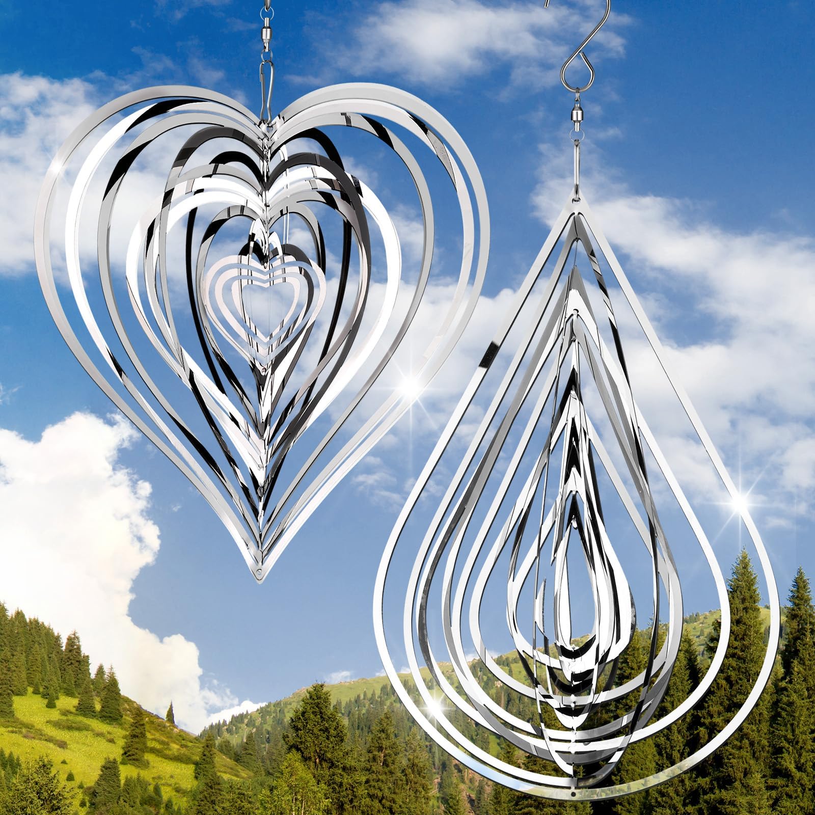 Amazon.com: Wind Spinners, 2× 3D Stainless Steel Outdoor Hanging Wind ...