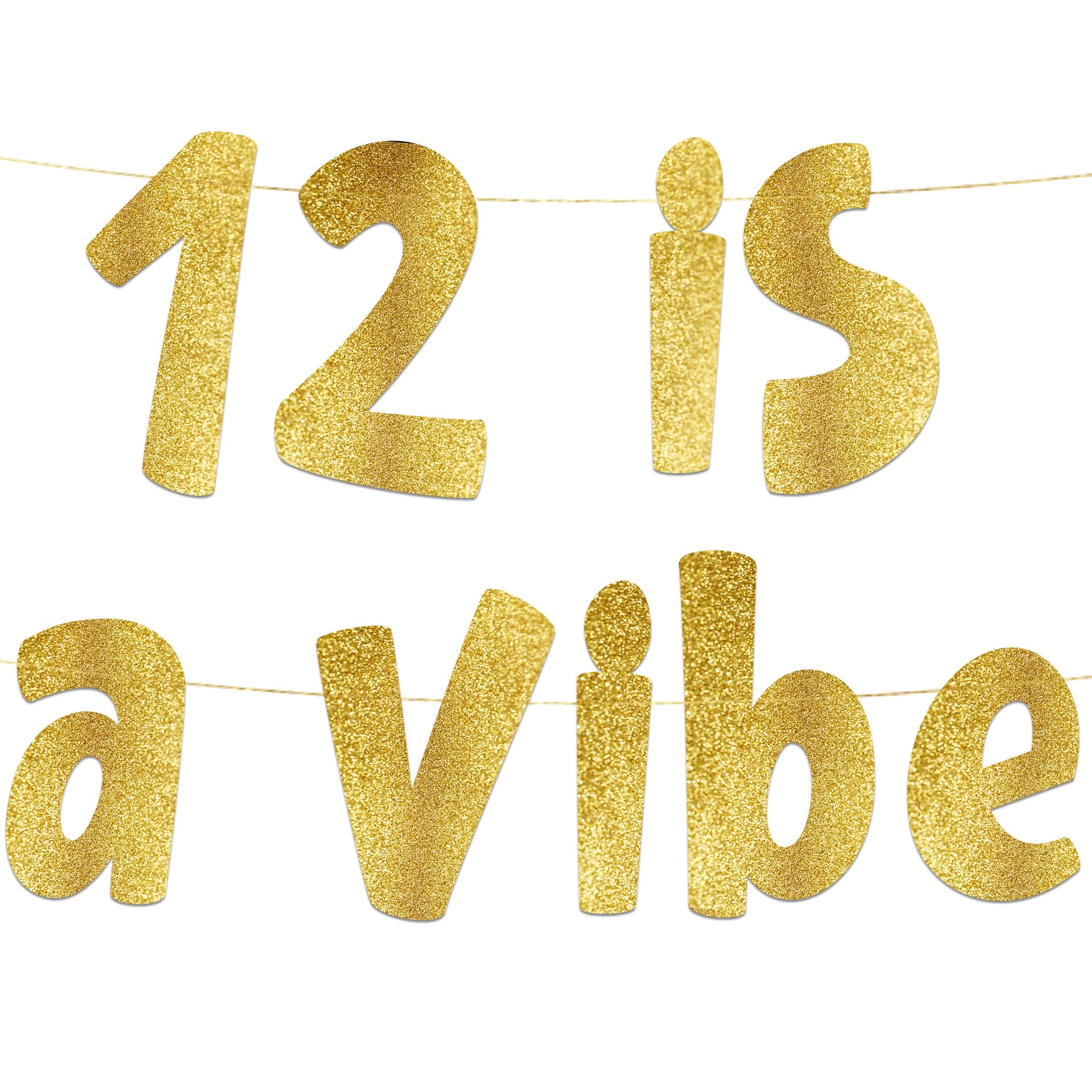 Amazon.com: 12 is a Vibe Gold Glitter Banner - 12th Birthday Party ...