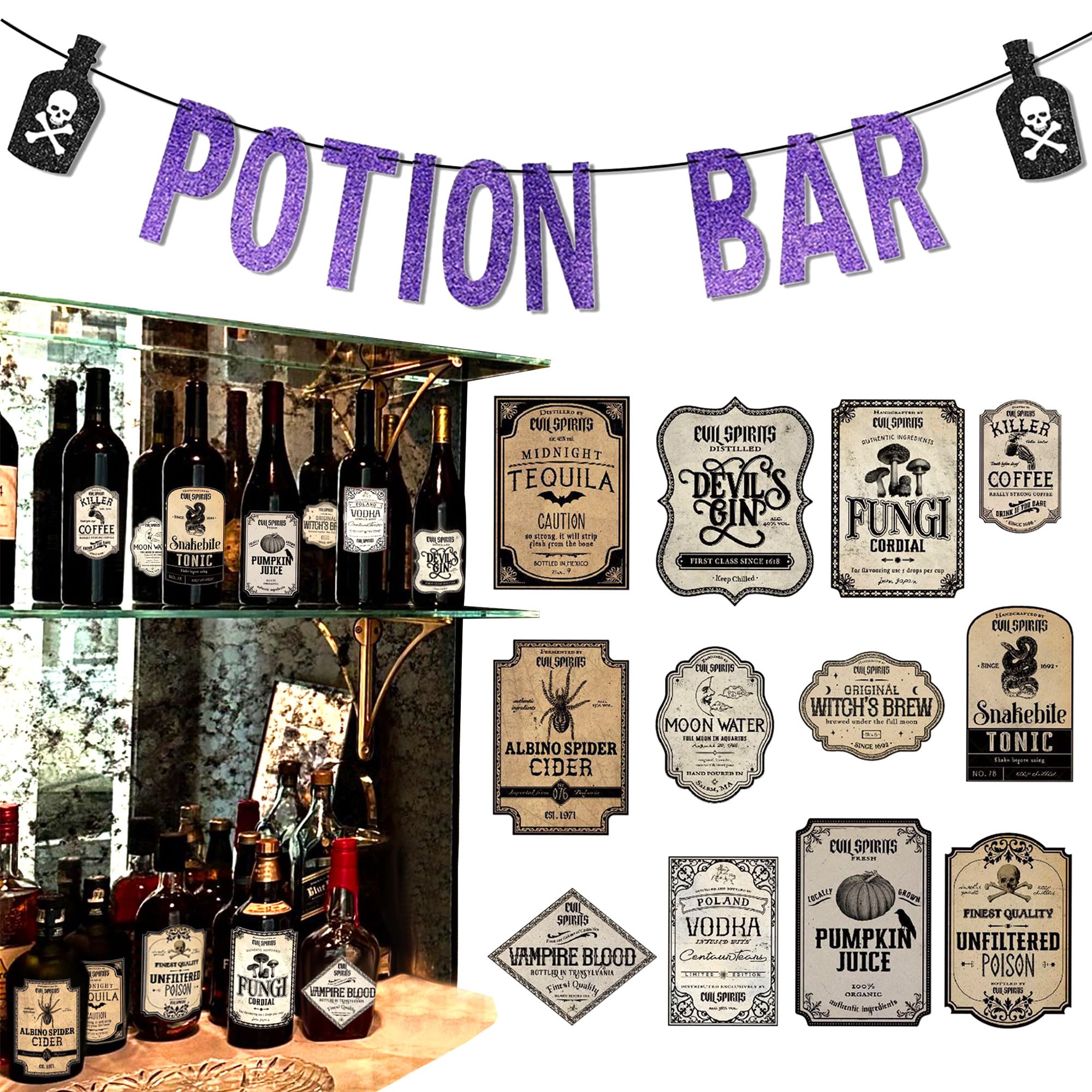 JeVenis Halloween Potion Bar Banner Spooky Witch Potion Labels Stickers ...