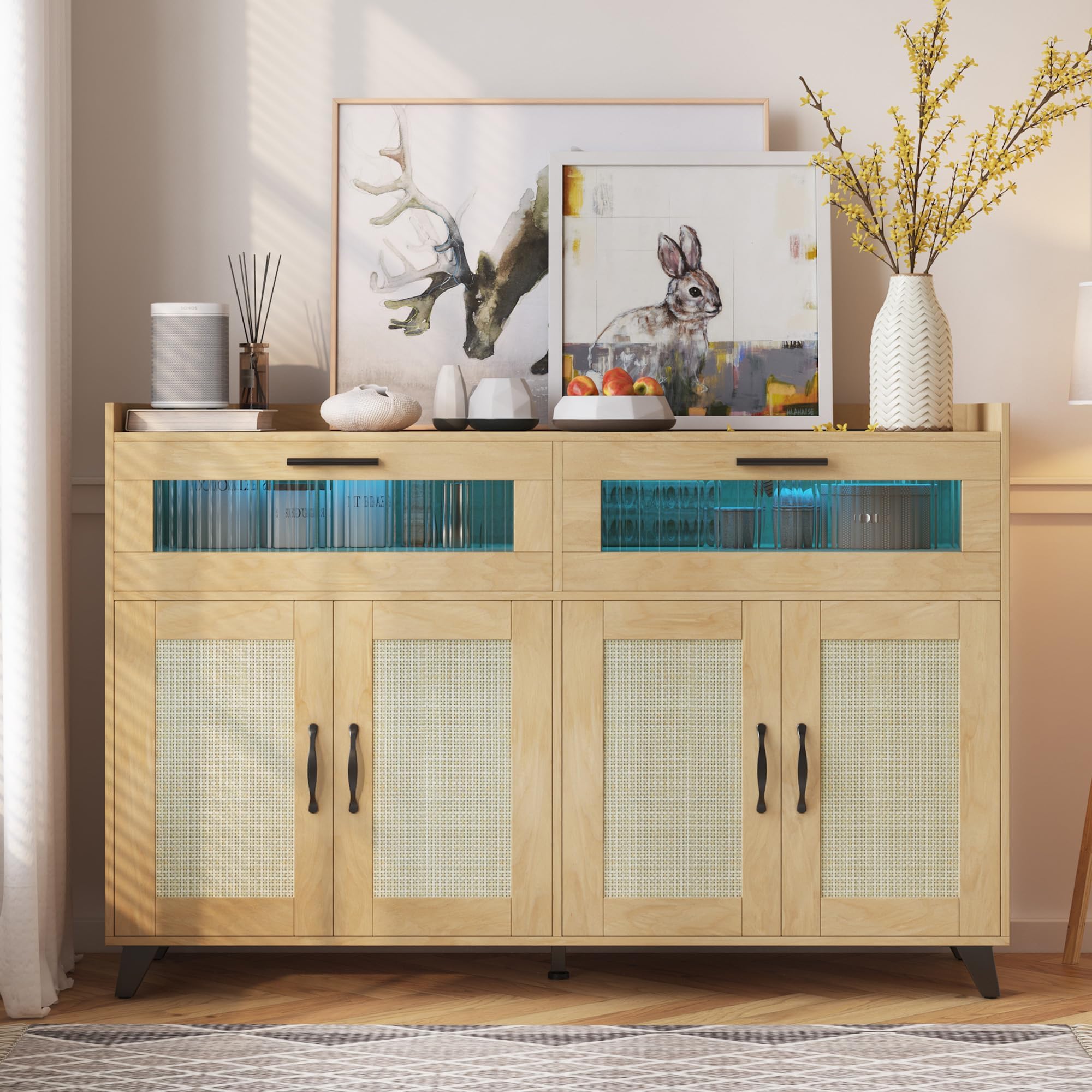 Amazon.com - Sideboard Buffet Cabinet With Power Outlet & LED Light ...