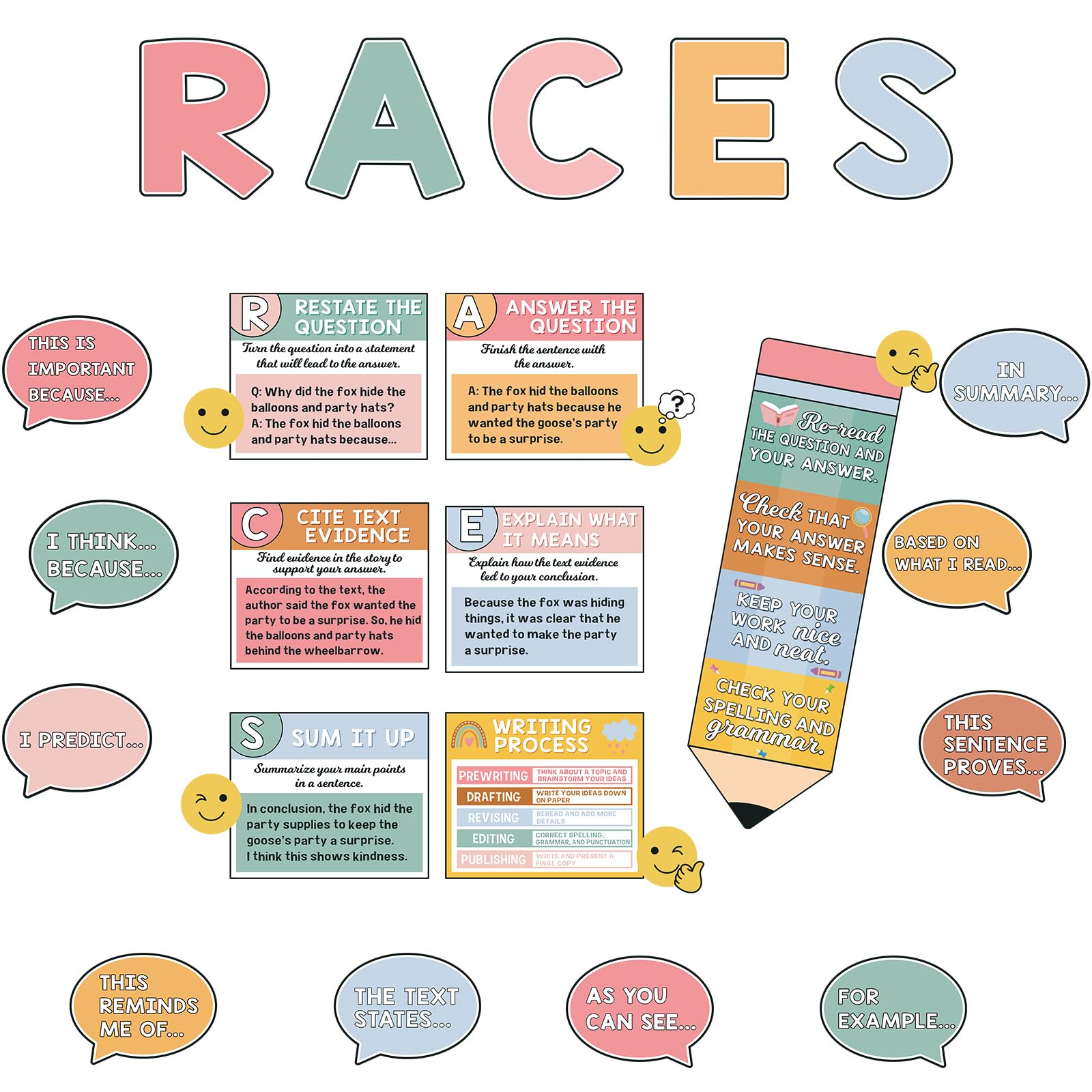 Snapklik.com : Pasimy Races Writing Strategy Bulletin Board Set Writing ...
