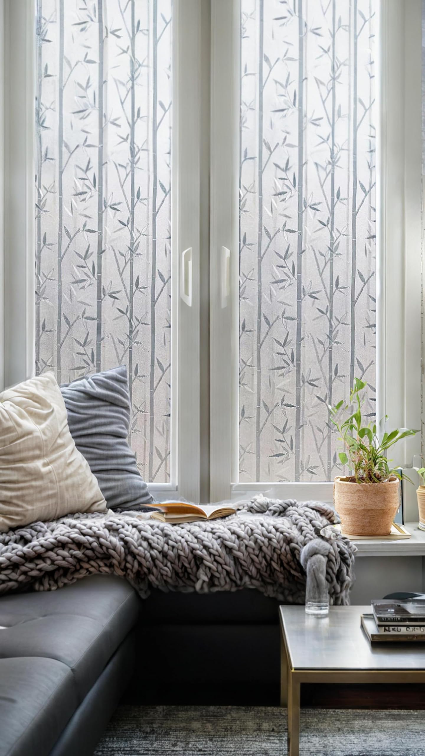 Honwor Bamboo Design Privacy Film, Self-Adhesive Static Cling for ...