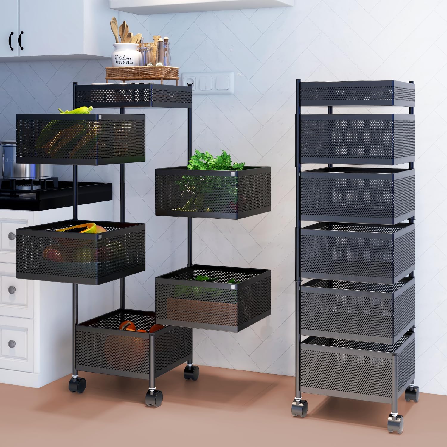 TEKCOOL 6-Tier Metal Rotating Kitchen Trolley/Spice Rack/Vegetable ...