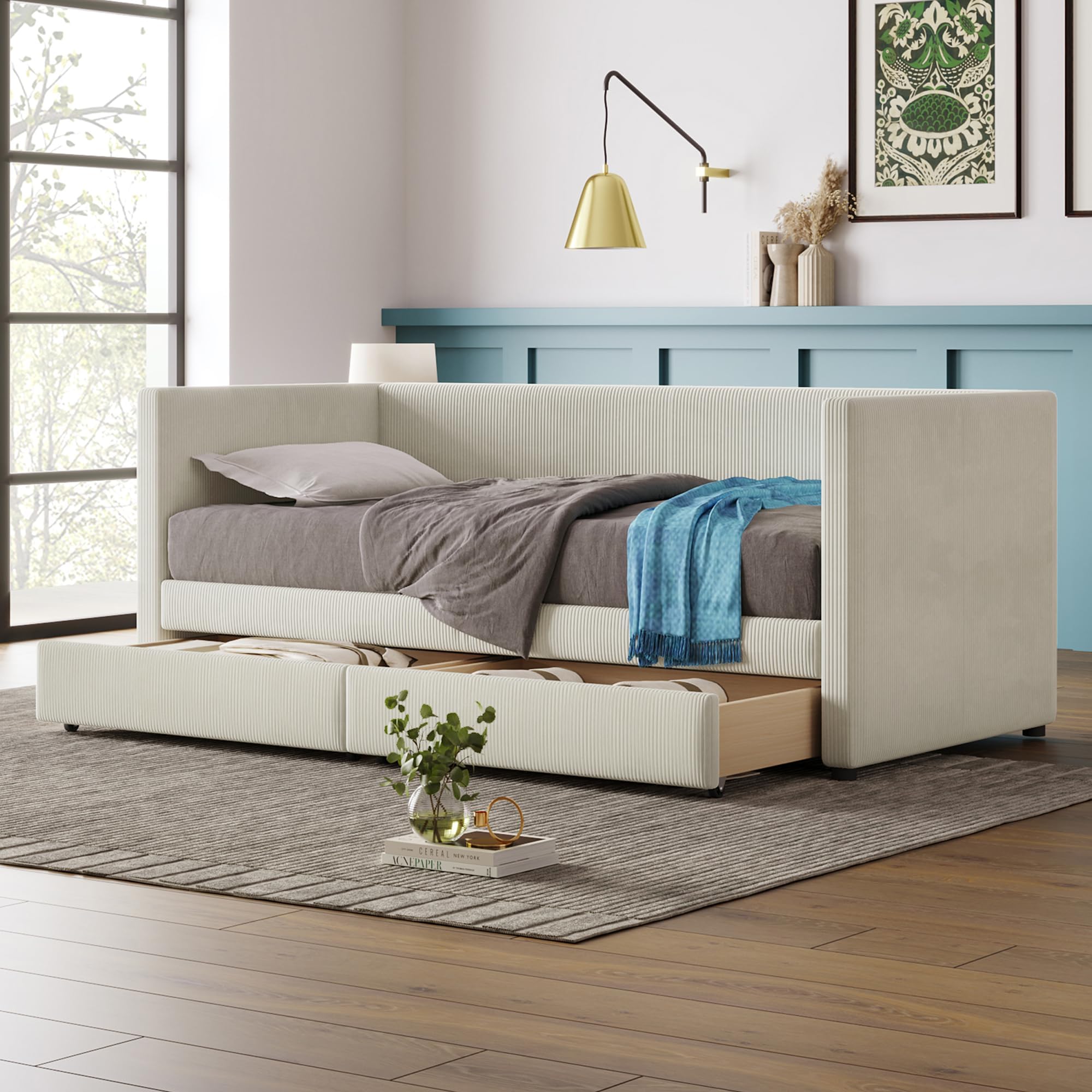 Amazon.com: Merax Twin Size Upholstered Daybed with Trundle Bed and ...