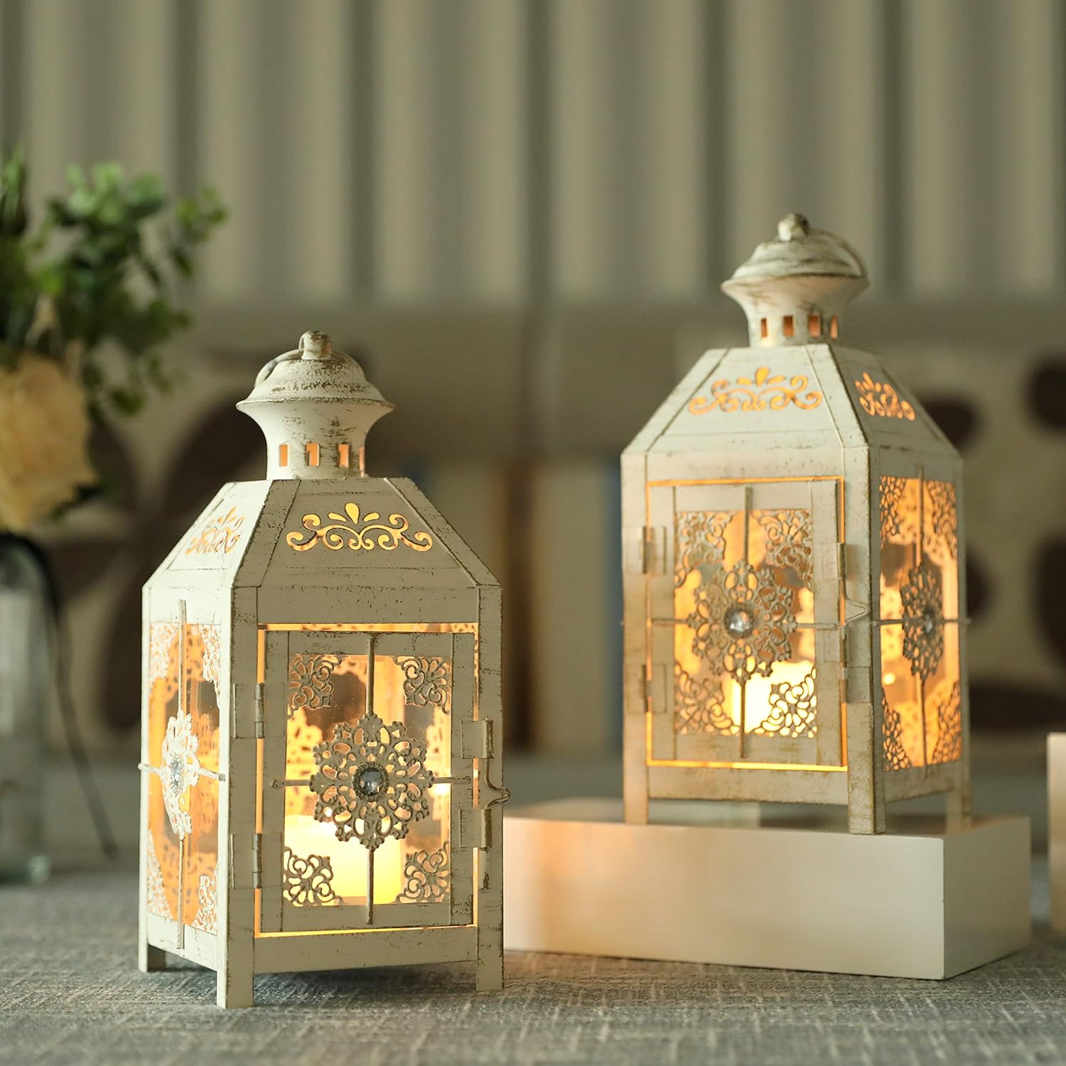 Amazon.com: JHY DESIGN Set of 2 Decorative Candle Lantern 9.5" High ...