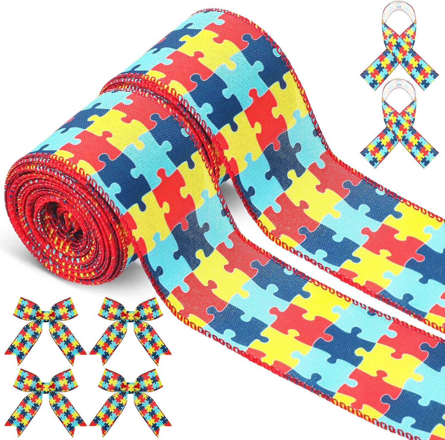 Amazon.com: Yunlly 2 Rolls 10Yd Autism Awareness Ribbon Autism Puzzle ...