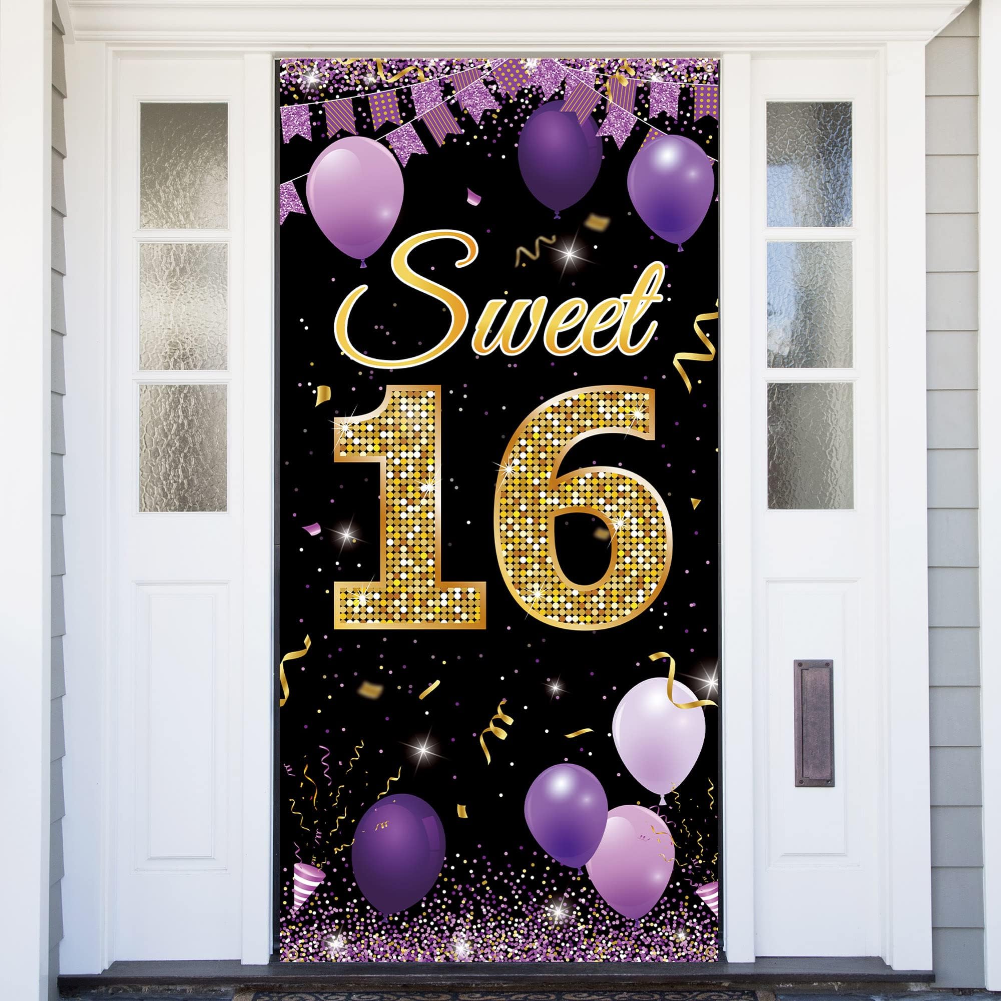 Amazon.com: Purple 16th Birthday Decoration Banner for Girls Large ...