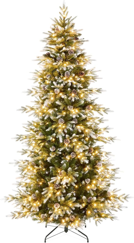 Amazon.com: Best Choice Products 4.5ft Pre-Lit Artificial Frosted Slim ...