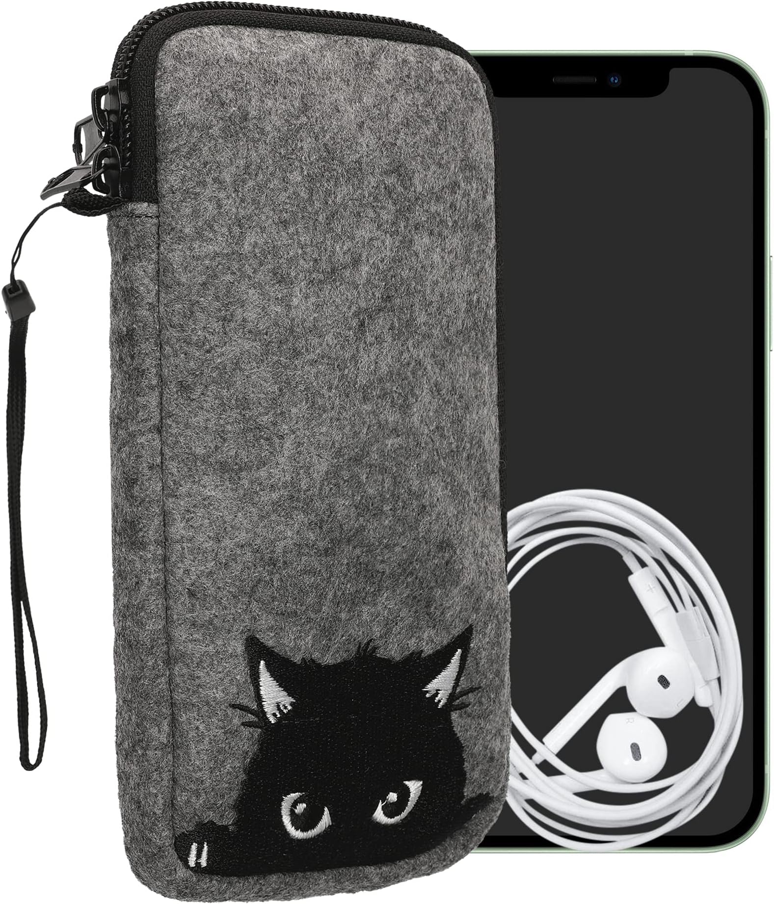 kwmobile Felt Phone Pouch Size XXL - 7" - Zippered Universal Bag with ...