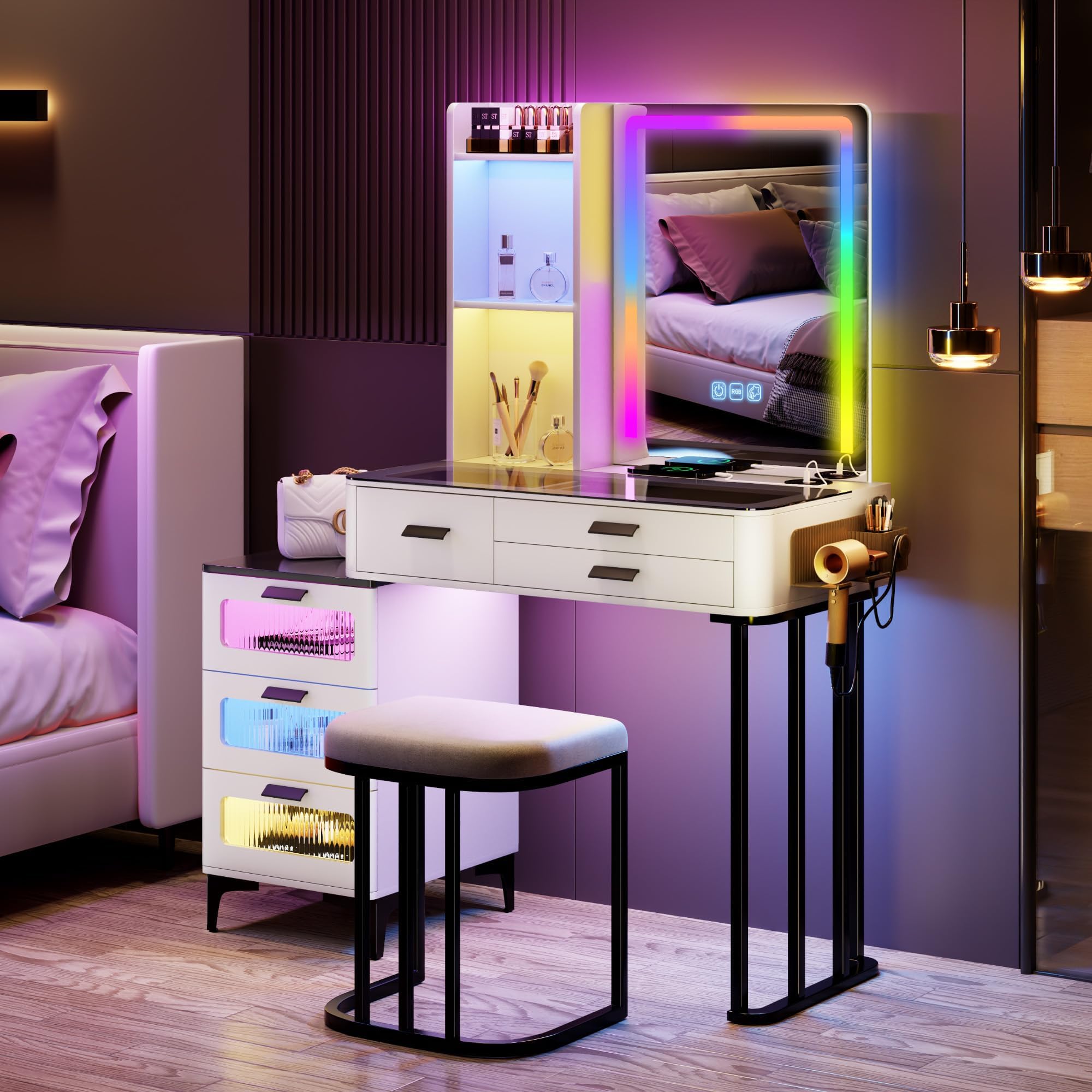 Amazon.com: VANITII Makeup Vanity Desk with Mirror and RGB Lights ...