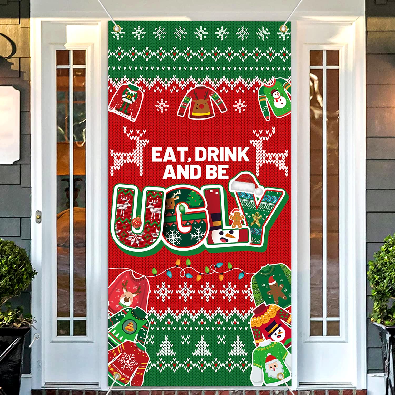 Amazon.com: Ugly Sweater Party Decorations Door Cover, 6x2.9 Ft Eat ...