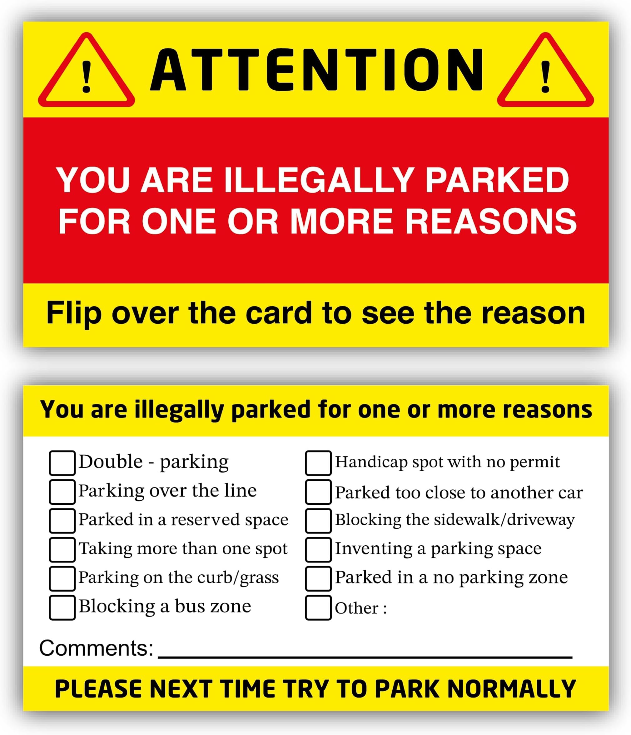 100PCS 9x5CM Bad Parking Cards Illegally Parked Cards, Park Violation ...