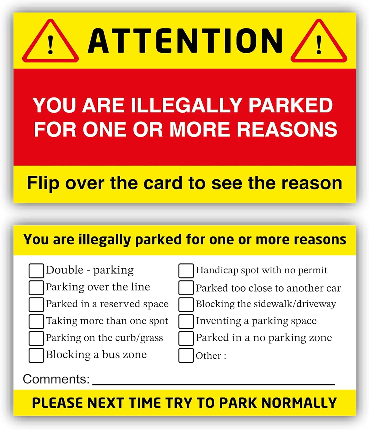 100PCS 9x5CM Bad Parking Citation Card - Double-Sided Park Violation ...