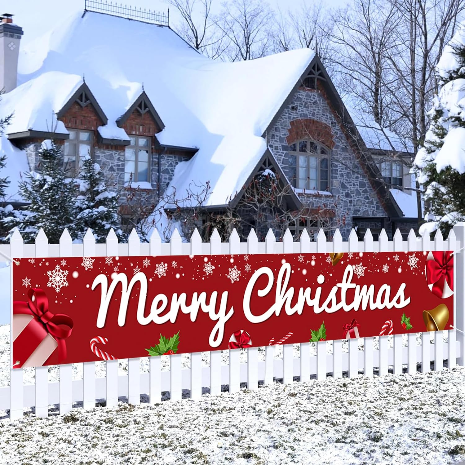 WETEL Large Merry Christmas Banner 120"x20" Outdoor Red Christmas ...