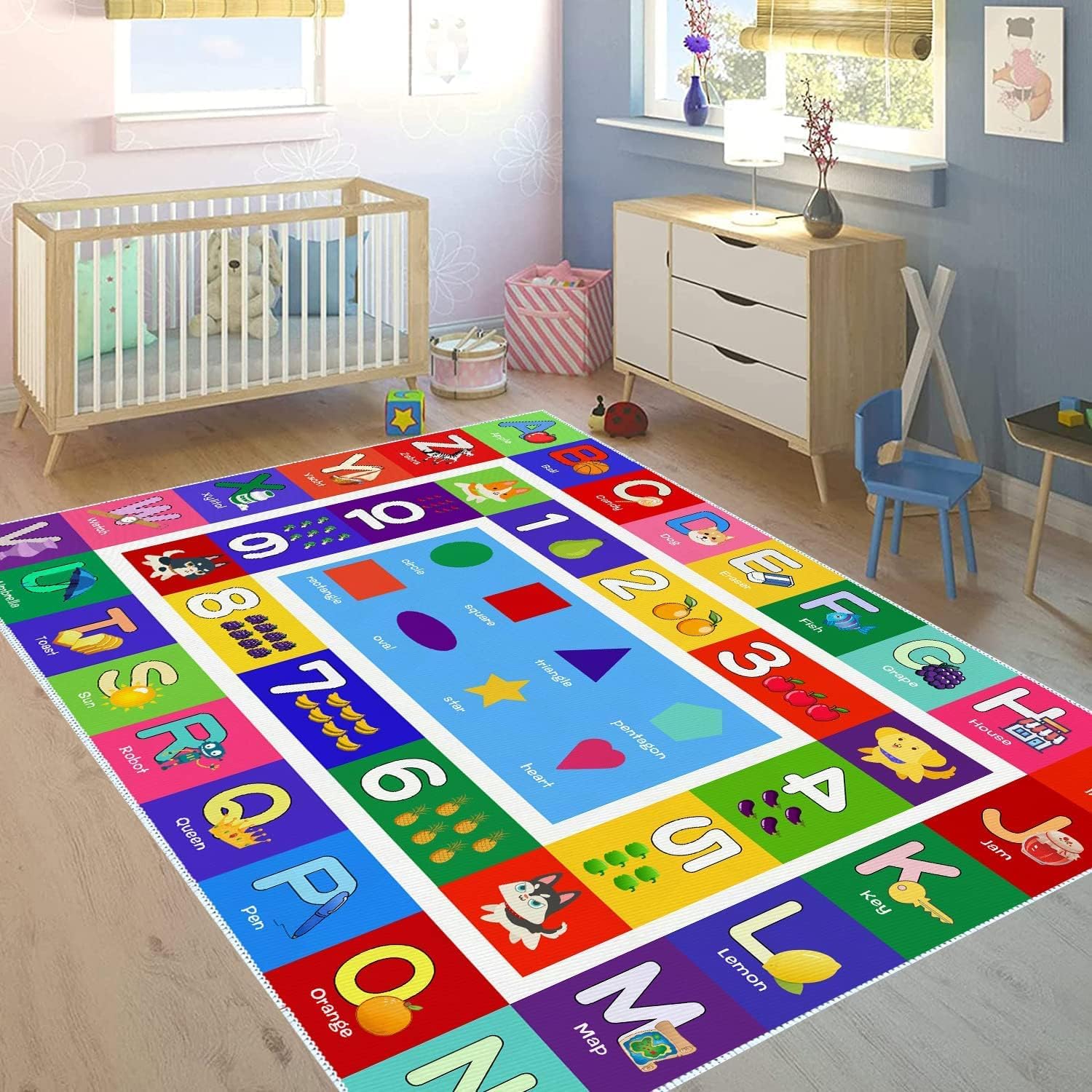 Amazon.com: Sejiarep ABC Kids Play Rug - Number Alphabet Shape Fruit ...