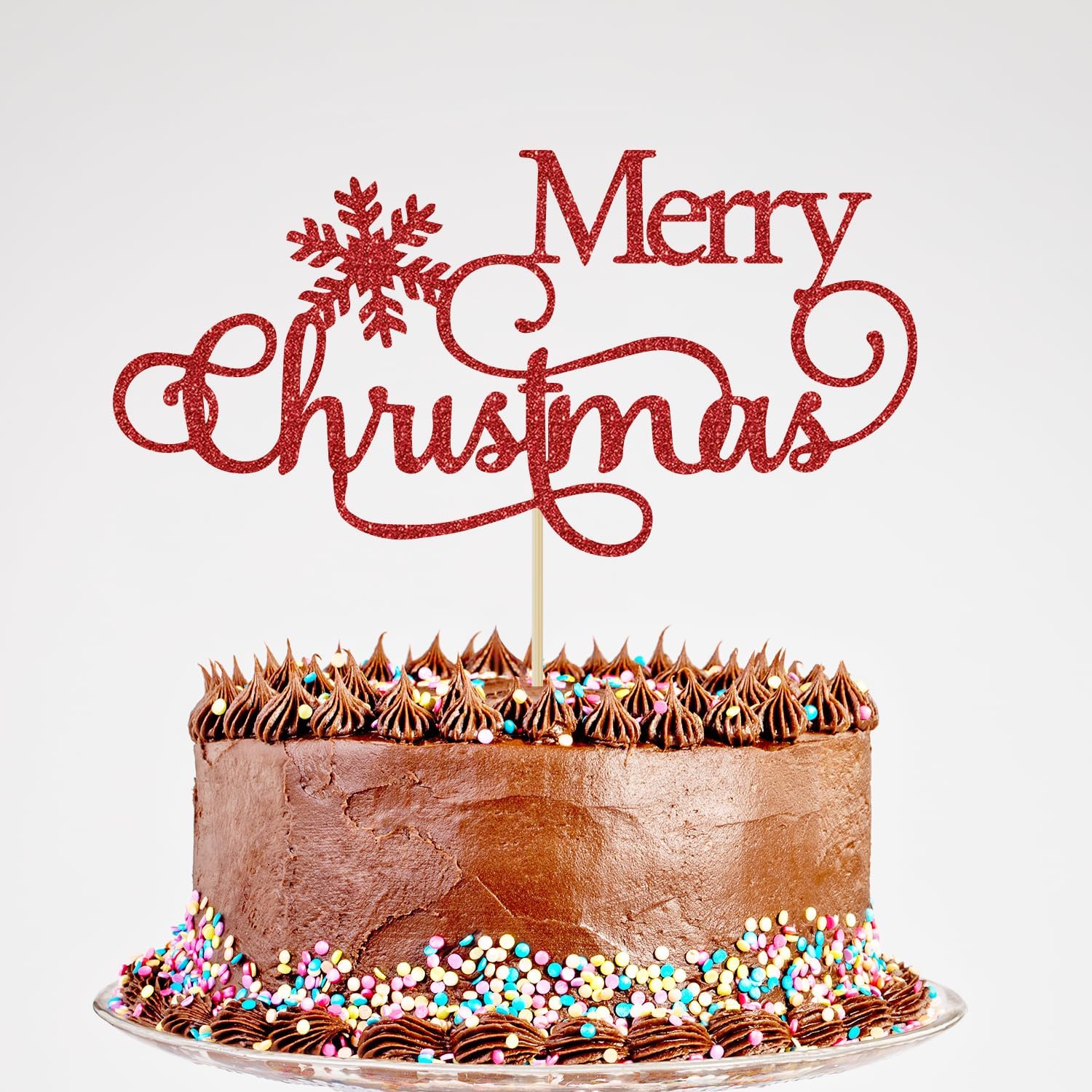 Amazon.com: Glitter Merry Christmas Cake Topper - Winter Xmas Holiday ...