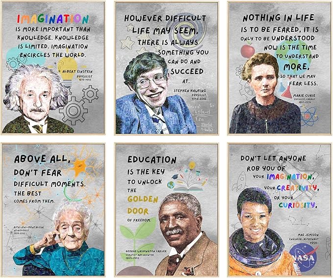 AUNMER Famous Scientists Motivational Wall Art Posters for Classroom ...