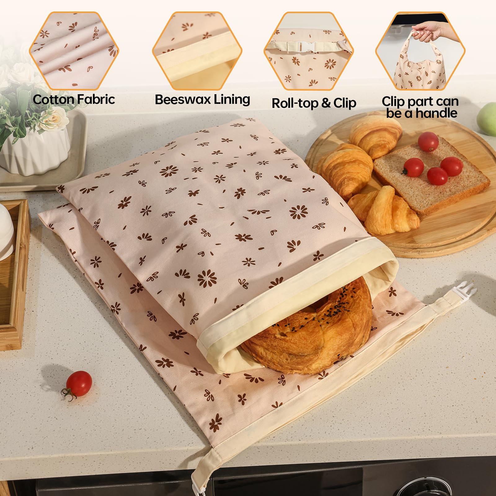 Sourdough Tools Bread Bags For Homemade, Beeswax Reusable Bread Bag ...
