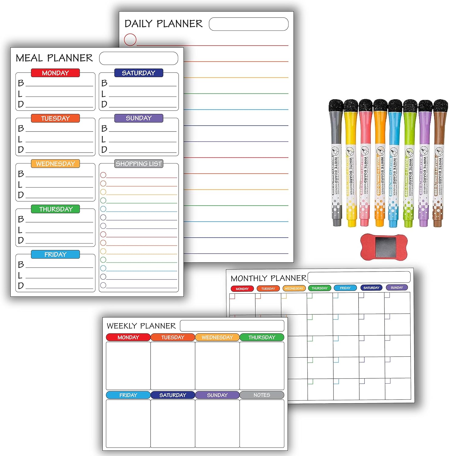 NORANAA Magnetic Whiteboard Calendar Board Set (4 Pack) Monthly,Weekly ...