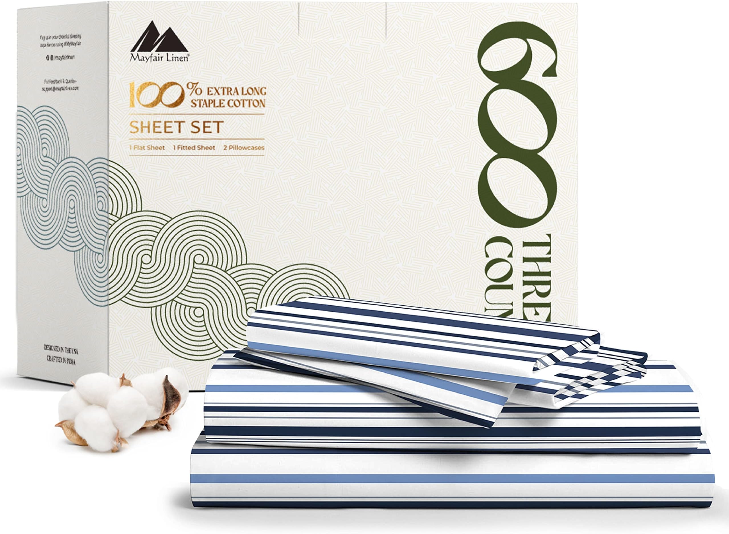 Amazon.com: MAYFAIR LINEN 100% Egyptian Cotton Printed Bed Sheets - 600 ...