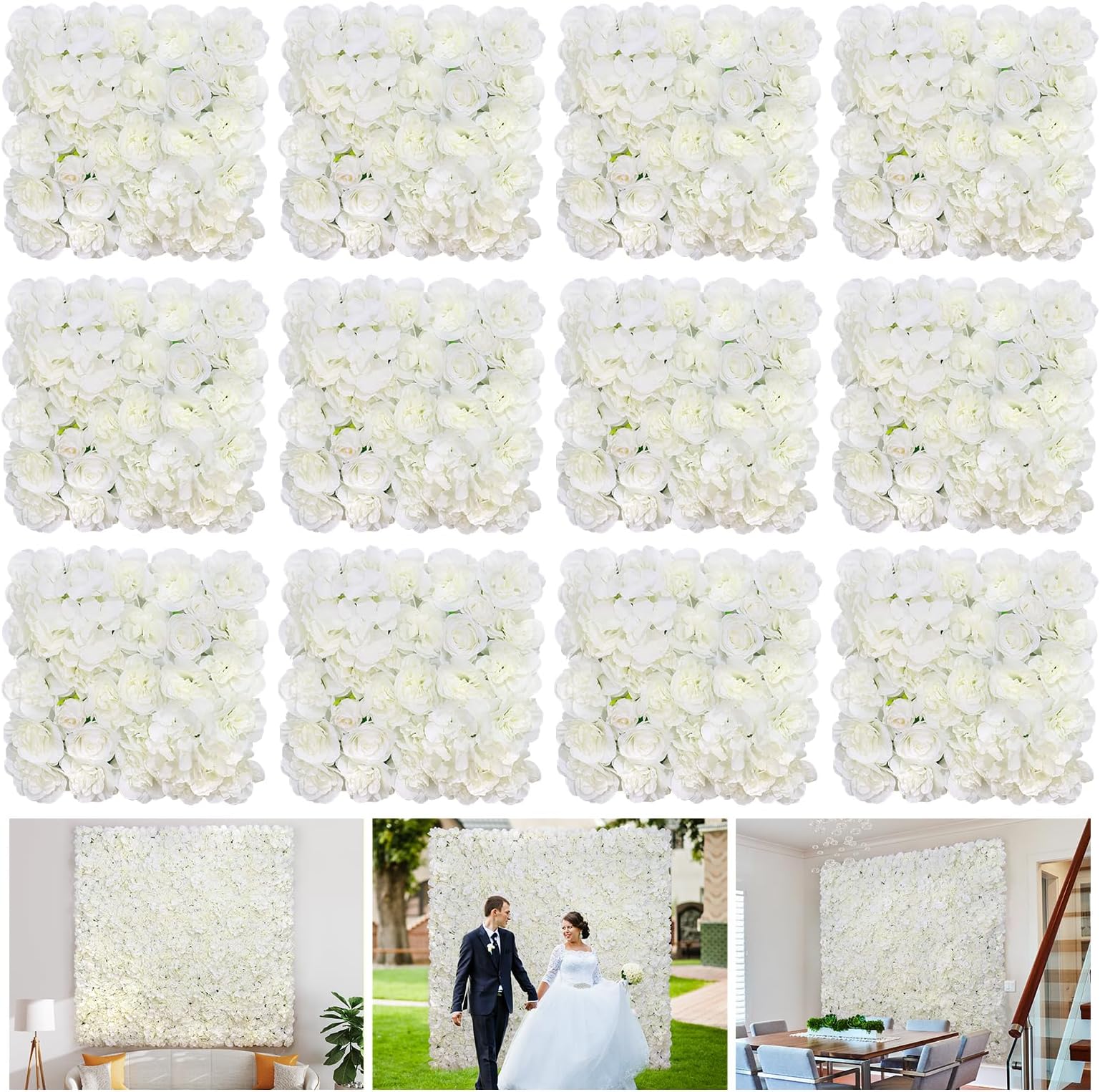 Amazon.com : MODFUNS White Floral Wall Backdrop Panels 12 Packs ...
