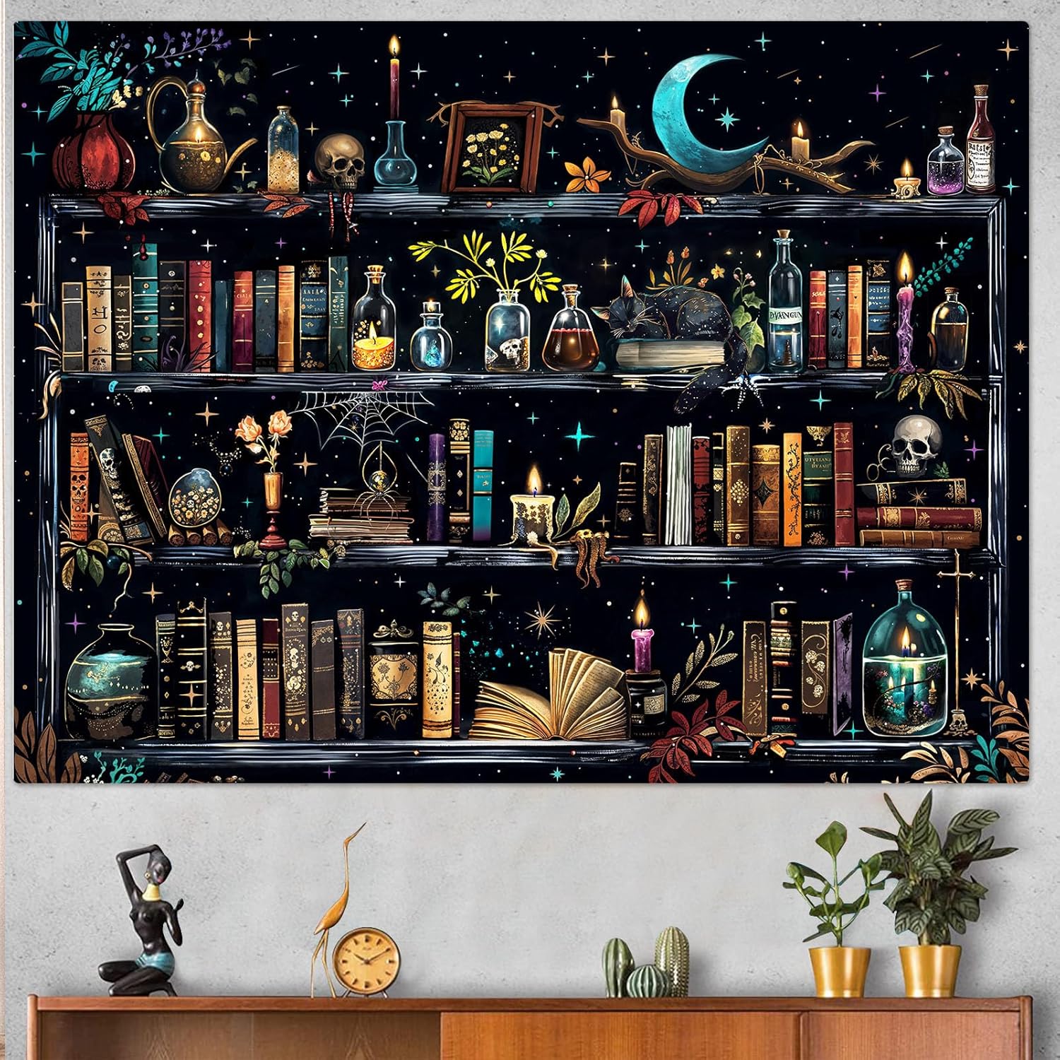 Amazon.com: Accnicc Magic Bookshelf Tapestry Magical Witchy Potion Dark ...