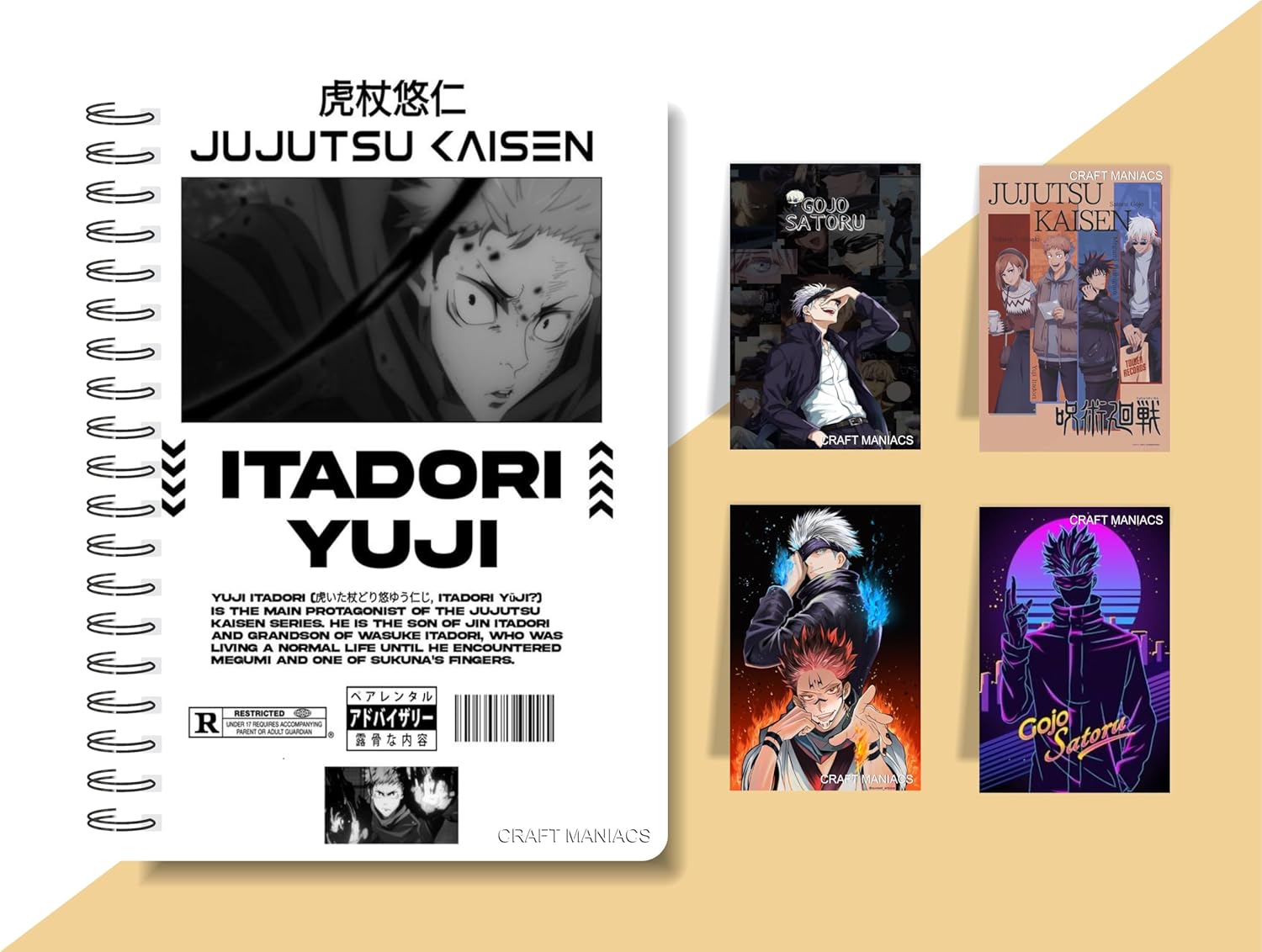 CRAFT MANIACS JUJUTSU KAISEN ALL WHITE BARCODE ITADORI A5 RULED 160 ...