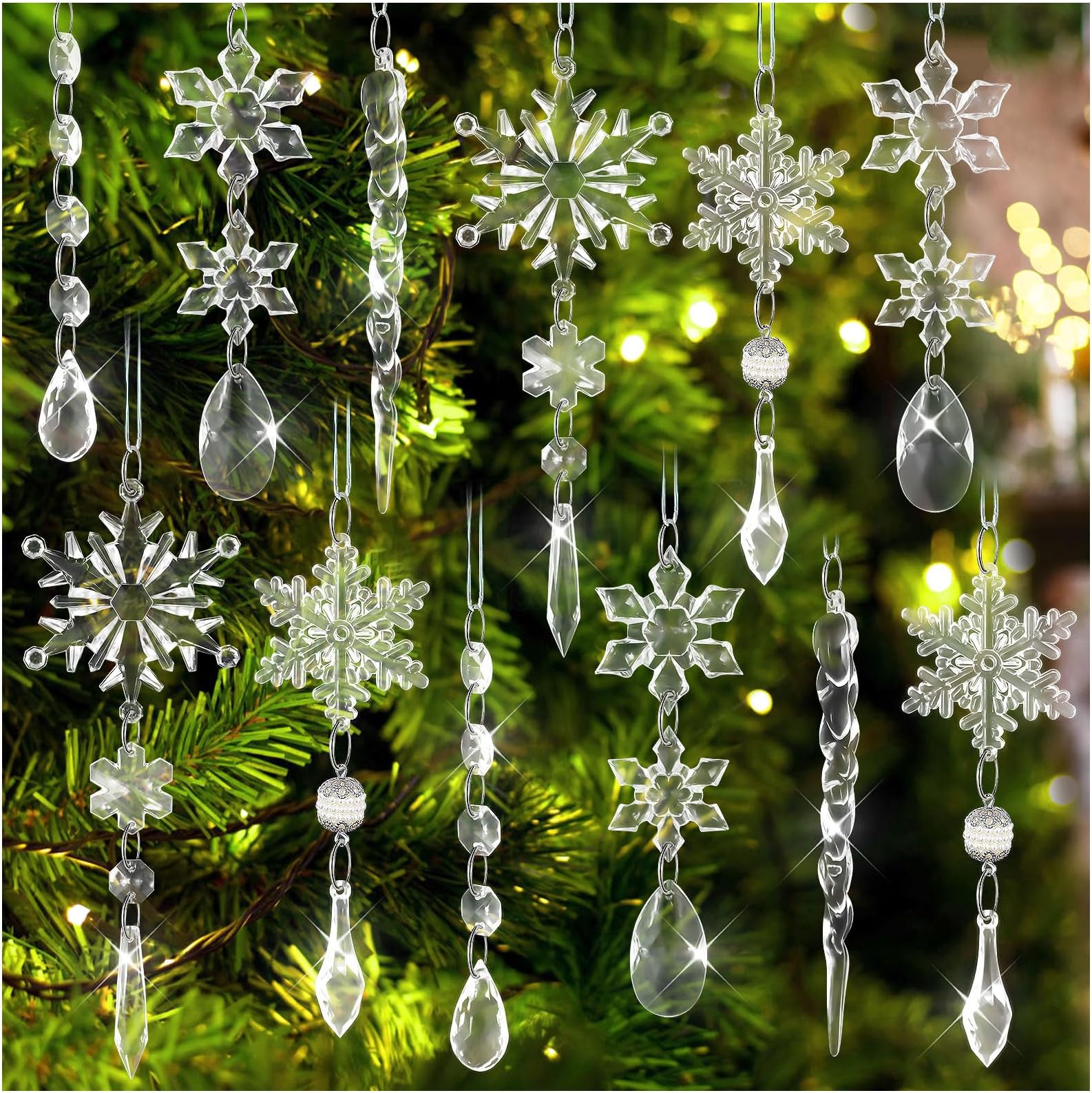 Amazon.com: 20pcs Crystal Christmas Ornaments for Tree Decorations ...