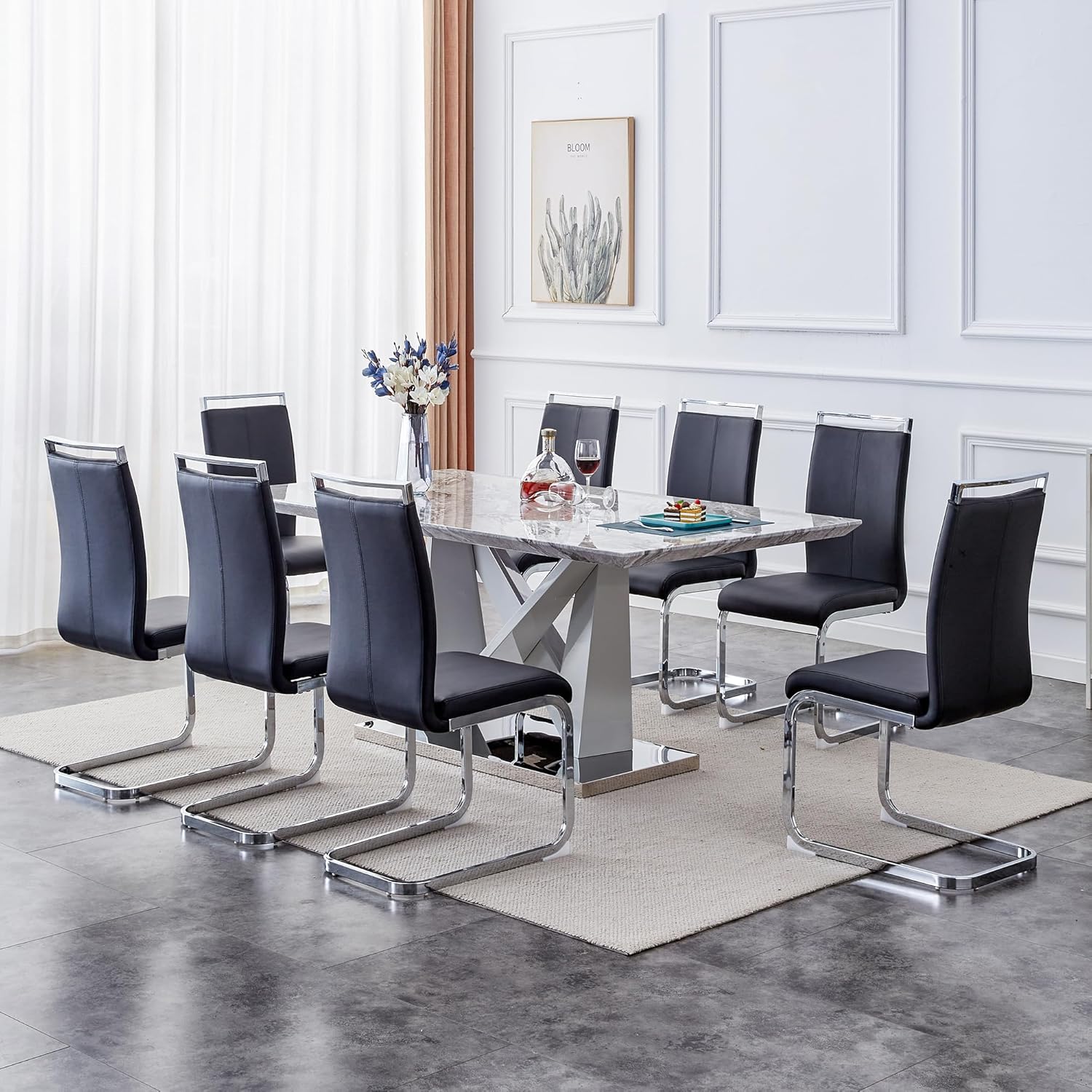 Amazon.com - 9 Piece Dining Table Set for 8, Modern Kitchen Table and 8 ...