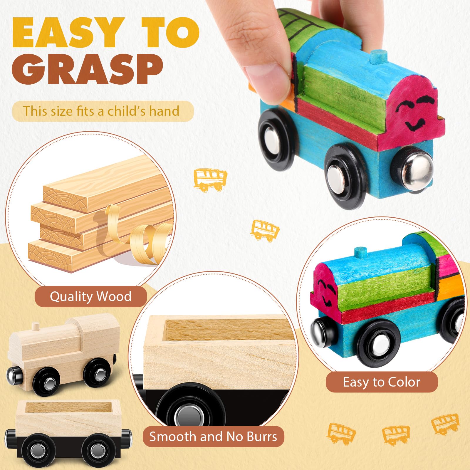 Snapklik.com : Lenwen 26 Pcs Unpainted Magnetic Wooden Trains Cars ...