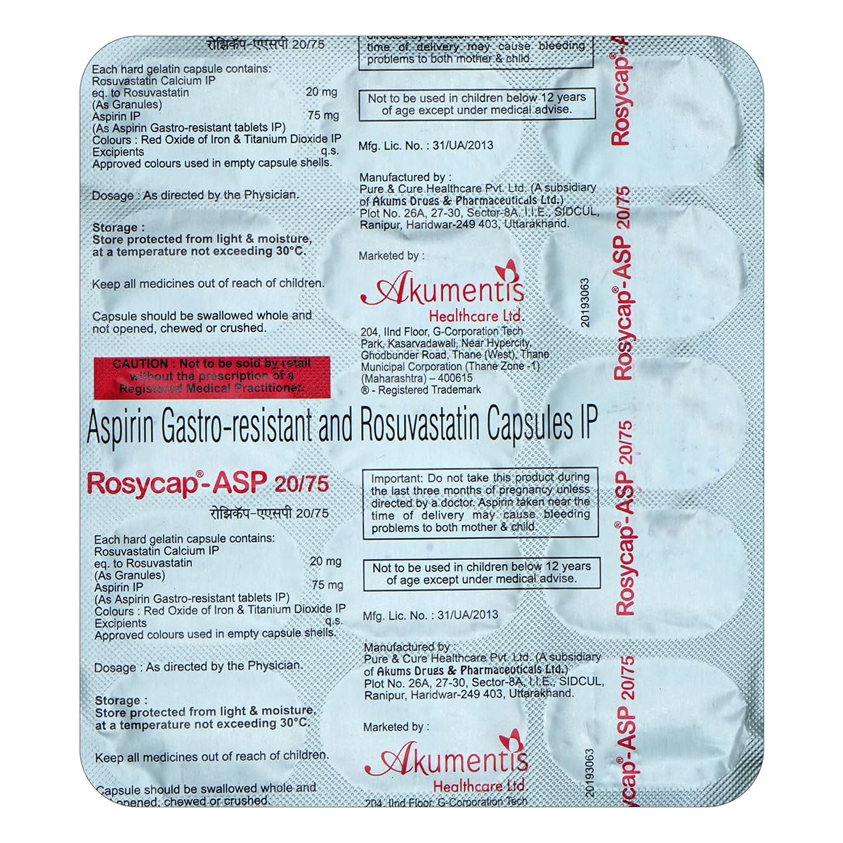 Rosycap ASP 20/75 -Strip of 15 Capsules : Amazon.in: Health & Personal Care