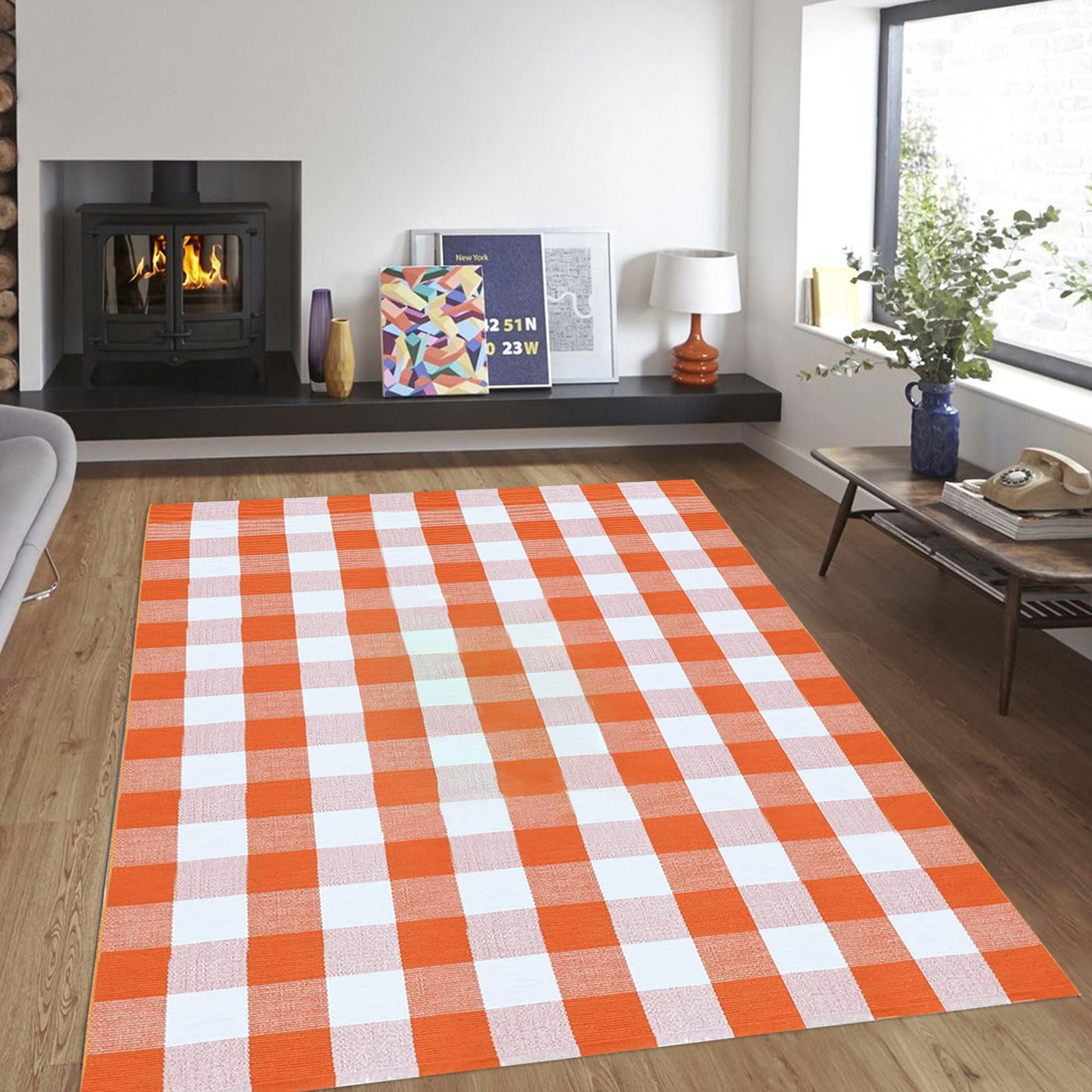 Amazon.com: Fall Outdoor Rug Orange Buffalo Plaid Outdoor Rug Cotton ...