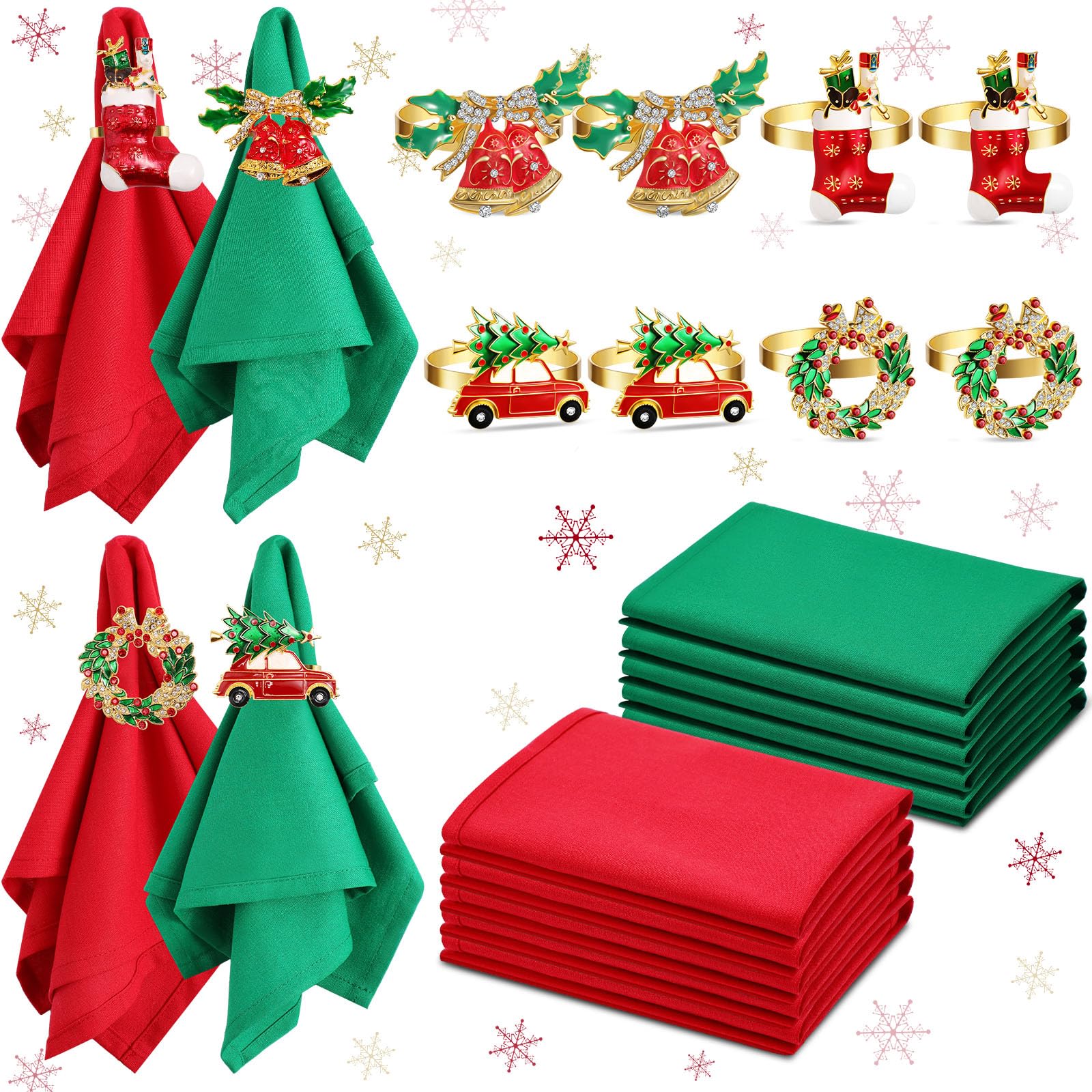 Amazon.com: Ziliny 16 Pcs Cotton Christmas Napkins and Rings Set 8 Pcs ...