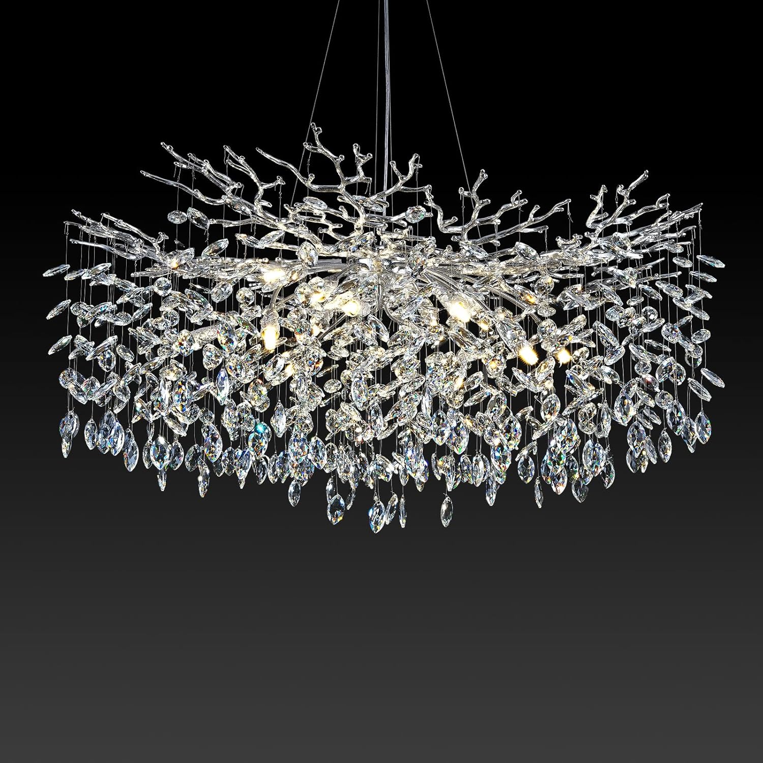 kvtinmty Modern Crystal Chandeliers for Dining Room, 40" Round Silver ...